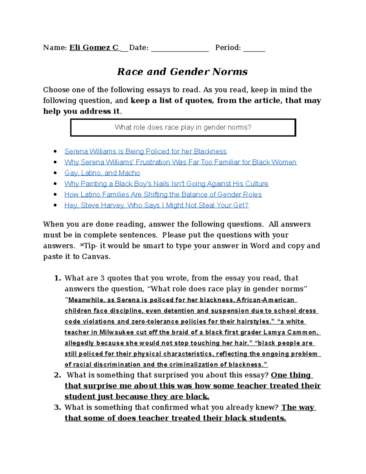 2.0 Race and Gender Norms Assignment Adjusted - Name: Eli Gomez C ...