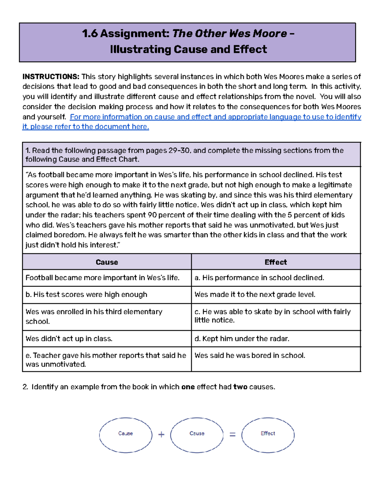 U1M1-L1.6 - The Other Wes Moore - Illustrating Cause and Effect - 1 ...