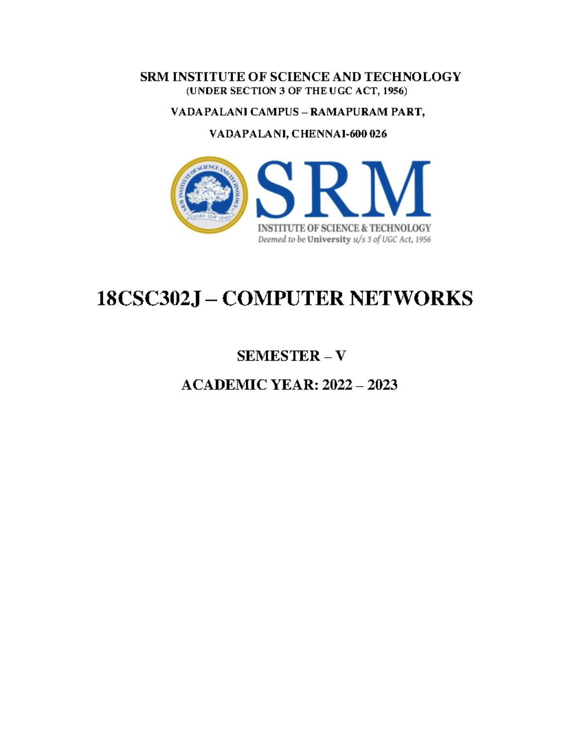 Computer Networks Record - Sample - SRM INSTITUTE OF SCIENCE AND TECHNOLOGY (UNDER SECTION 3 OF ...