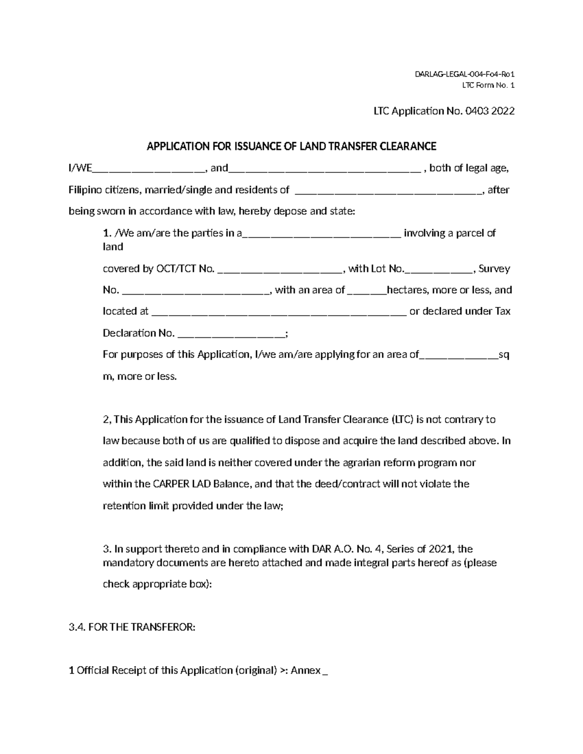 1 - ginr - DARLAG-LEGAL-004-Fo4-Ro LTC Form No. 1 LTC Application No ...