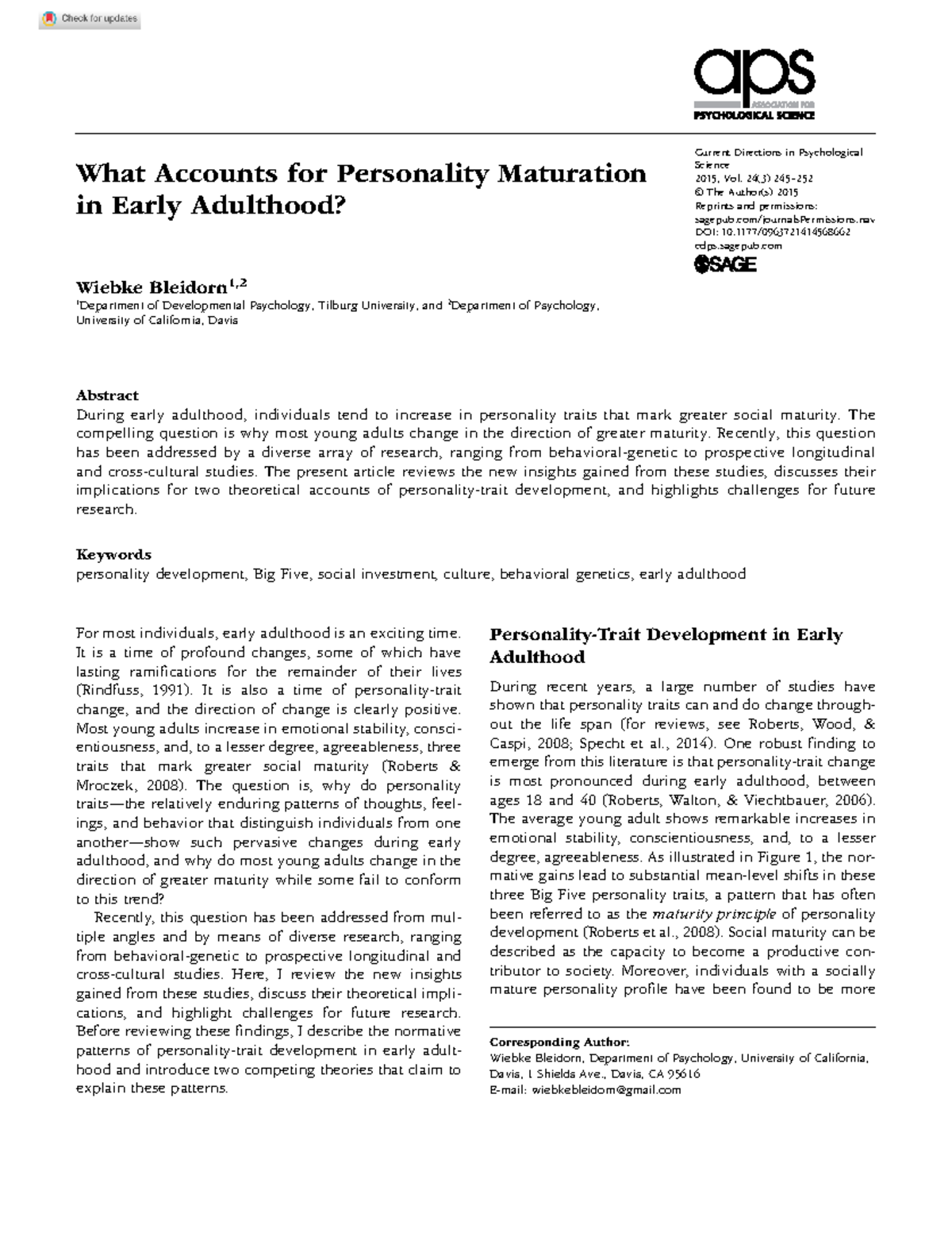 Bleidorn 2015 what accounts for personality maturation in early ...