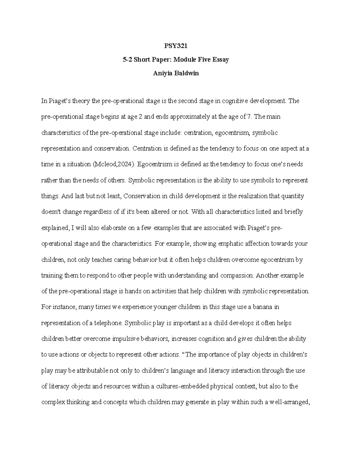 5-2 Short Paper Module Five Essay - PSY 5 - 2 Short Paper: Module Five ...