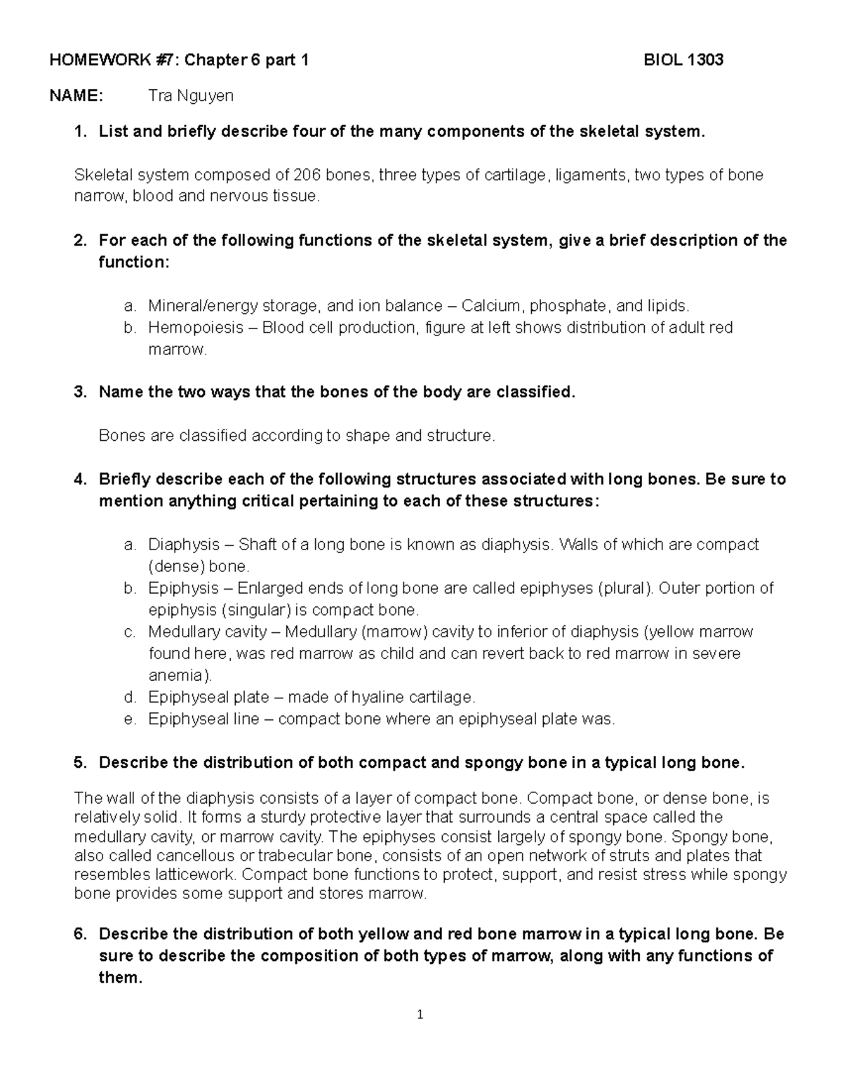 HW Chapter 6 (part 1) - HOMEWORK Chapter 6 part 1 NAME: BIOL 1303 Tra ...
