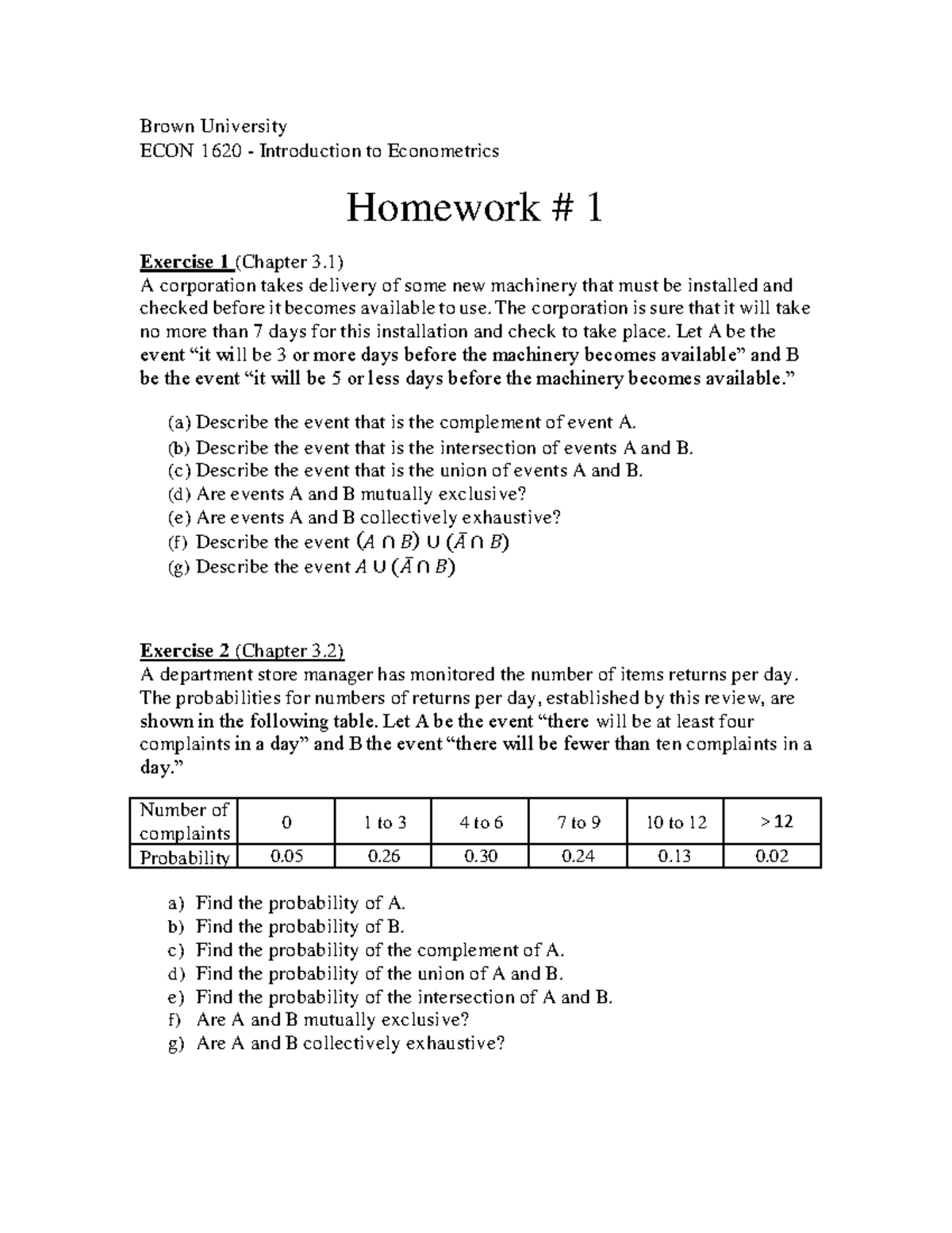 Homework 1 F23 N A Brown University Econ 1620 Introduction To Econometrics Homework 1
