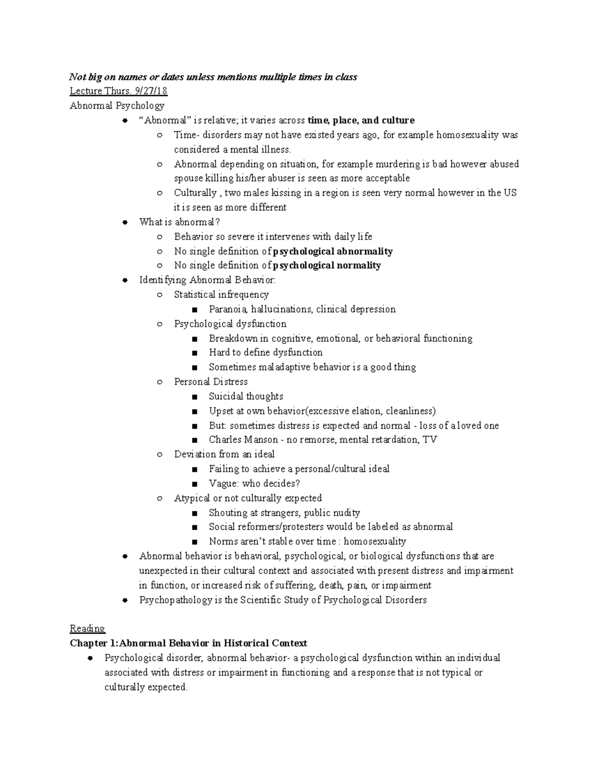 Psych 100 Not Big On Names Or Dates Unless Mentions Multiple Times In