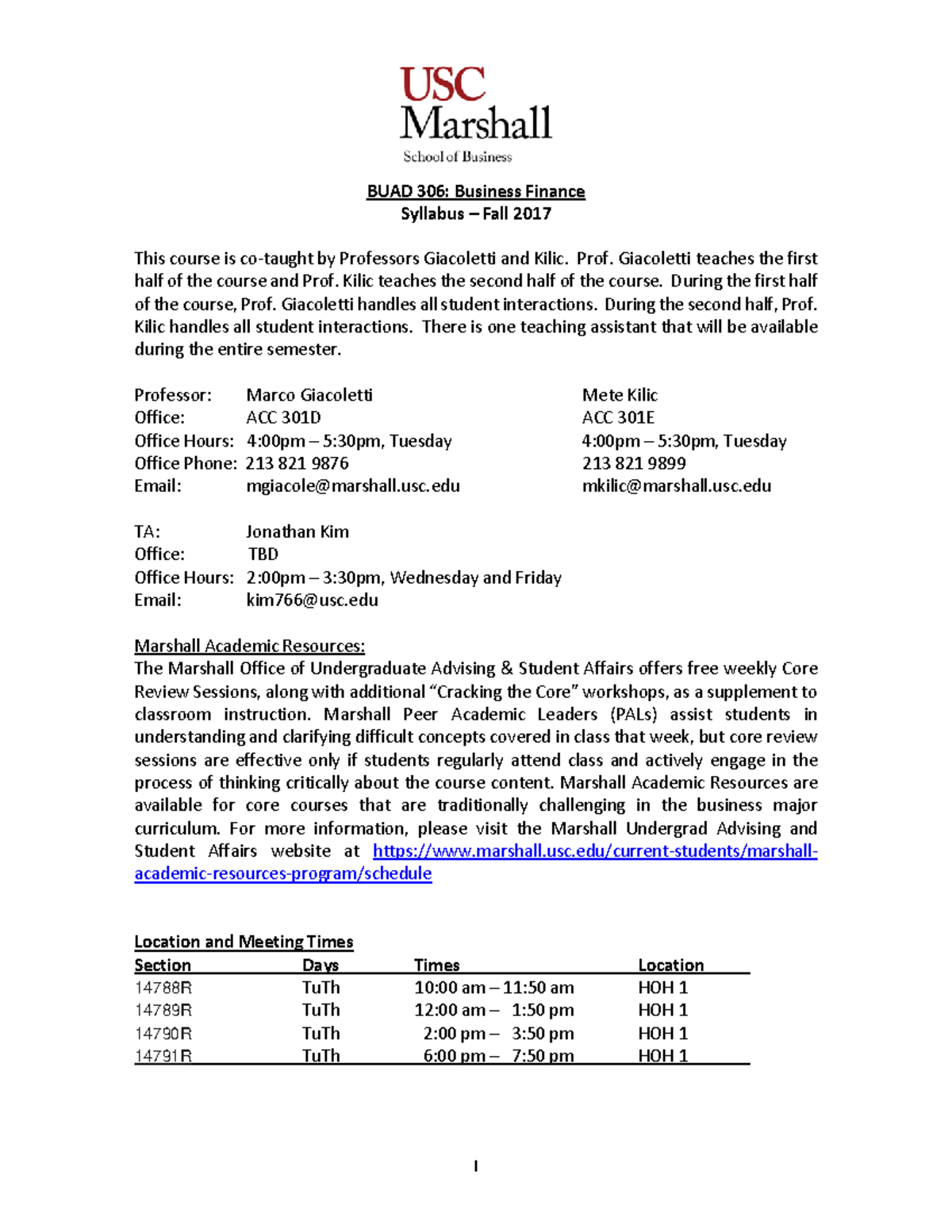 Business Finance Syllabus - BUAD 306: Business Finance Syllabus – Fall ...