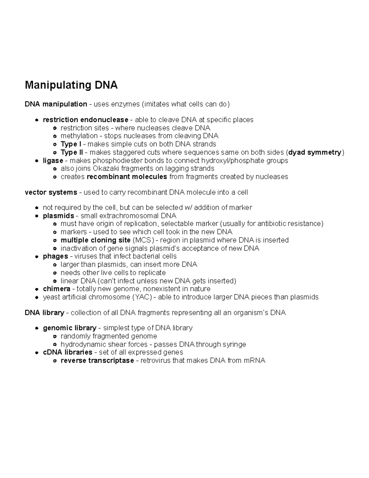 Manipulating DNA -DNA manipulation -vector systems -DNA library ...