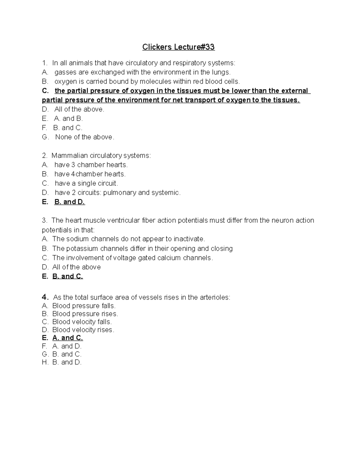 Clicker L 33S19 - Clickers Lecture# In all animals that have ...