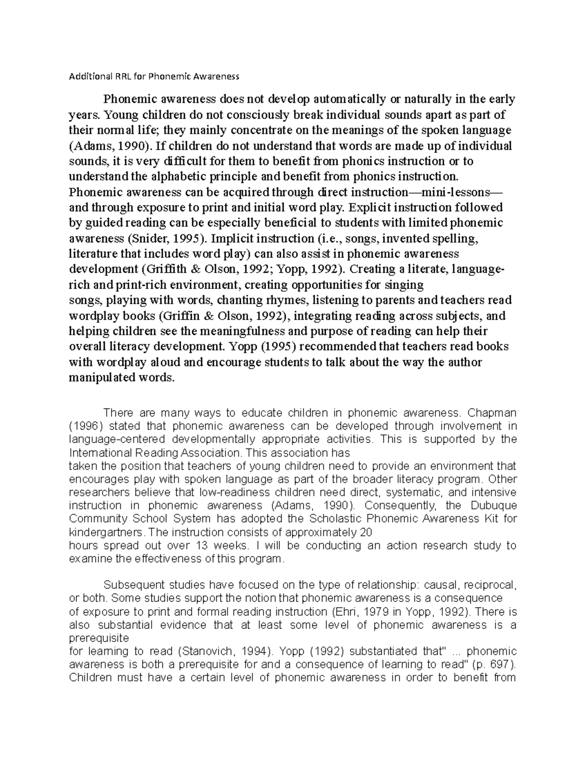 Additional RRL for Phonemic Awareness - Additional RRL for Phonemic ...