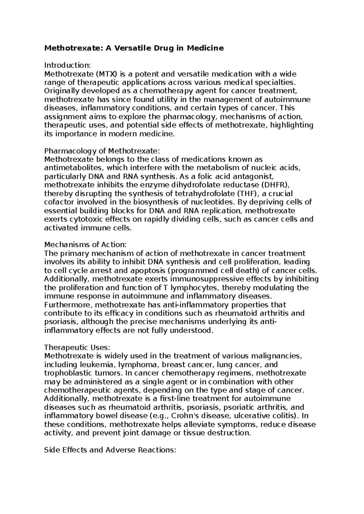 Methotrexate - metho - Methotrexate: A Versatile Drug in Medicine ...