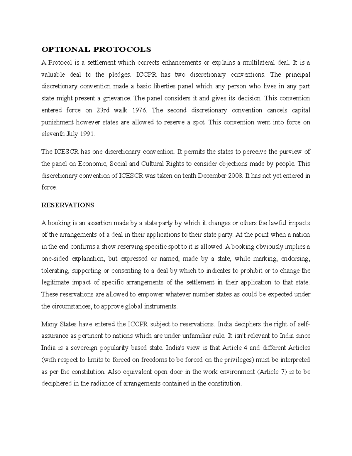 Optional Protocols - OPTIONAL PROTOCOLS A Protocol is a settlement ...