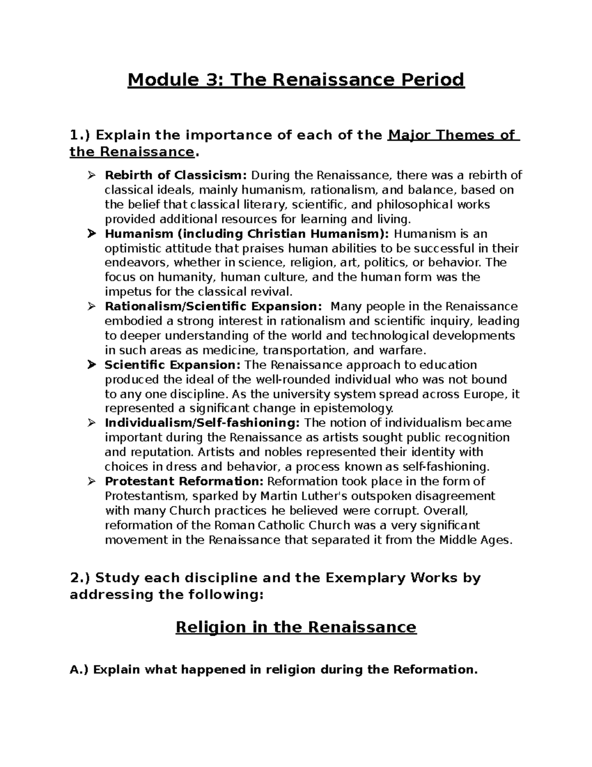 The Importance of Major Themes in the Renaissance and the Reformation ...