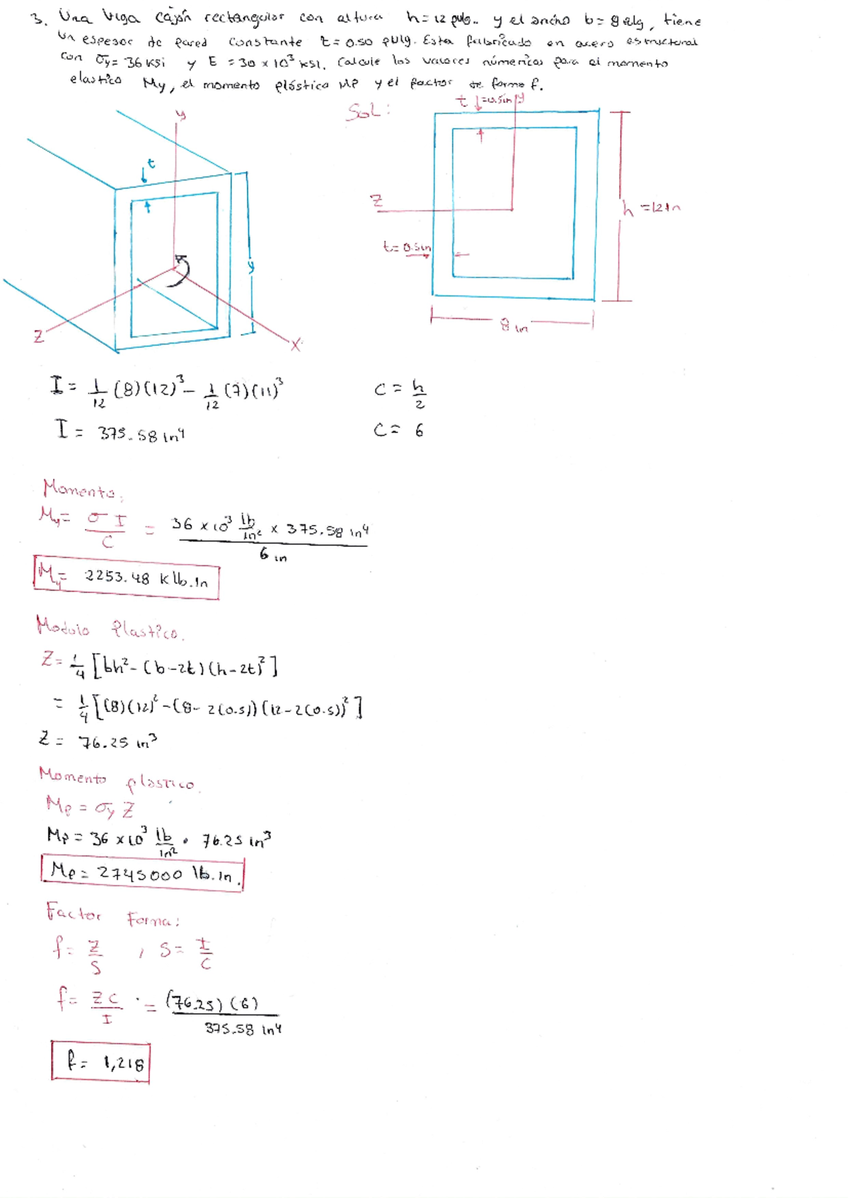 MEC MAT P3 - una viga de cajon rectangular con altura h=12 pulg. y ...