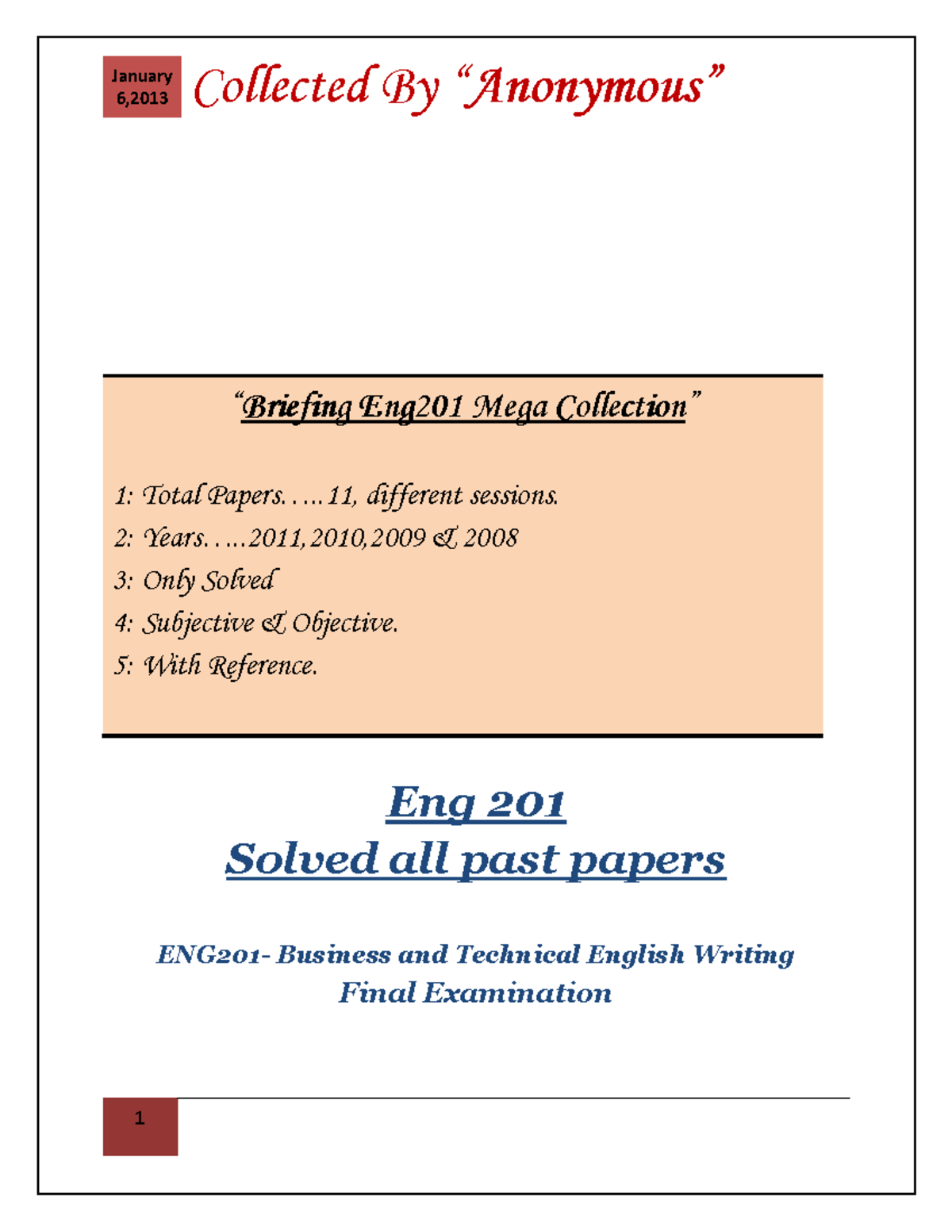 ENG201 Mega Collection of Final Papers - 6,2013 - Studocu