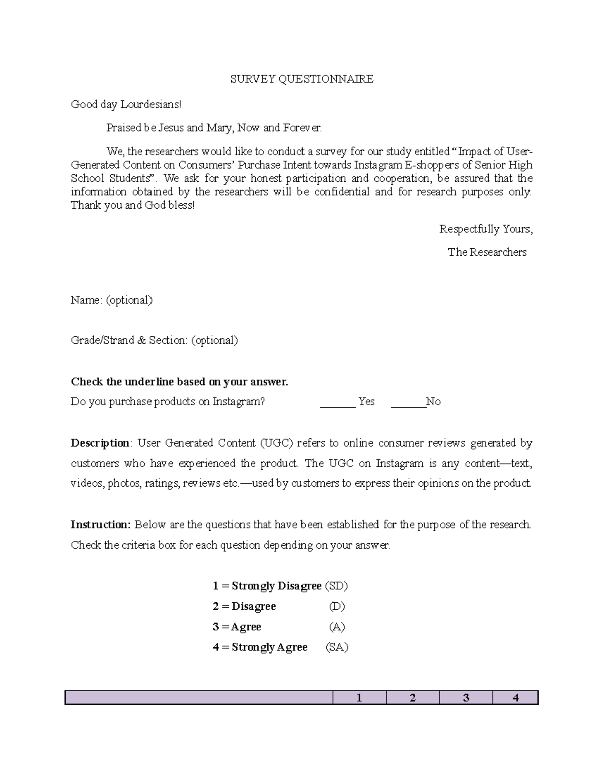 Survey- Questionnaire practical research - SURVEY QUESTIONNAIRE Good ...