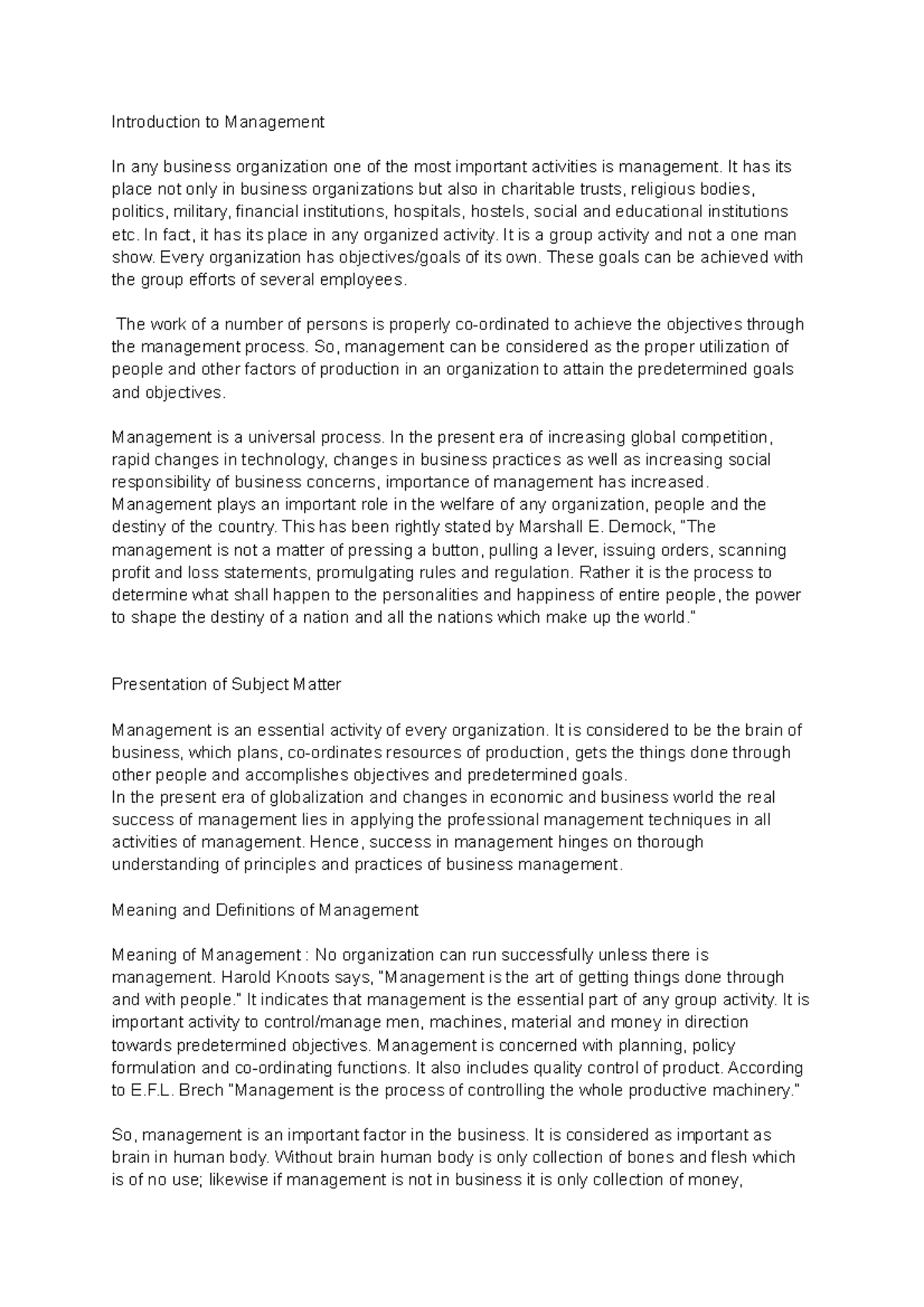 Business management - Lecture notes 1 - Introduction to Management In ...