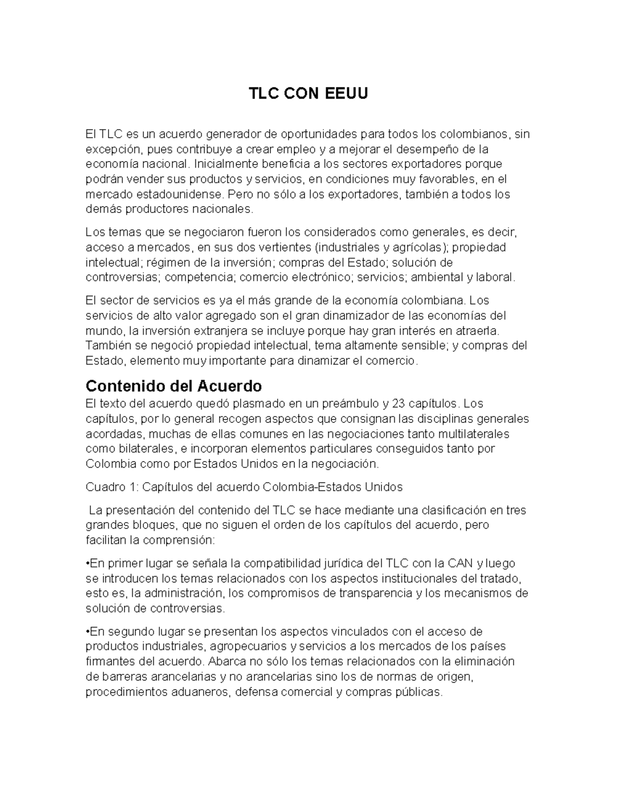 El TLC con EEUU - ... - TLC CON EEUU El TLC es un acuerdo generador de ...