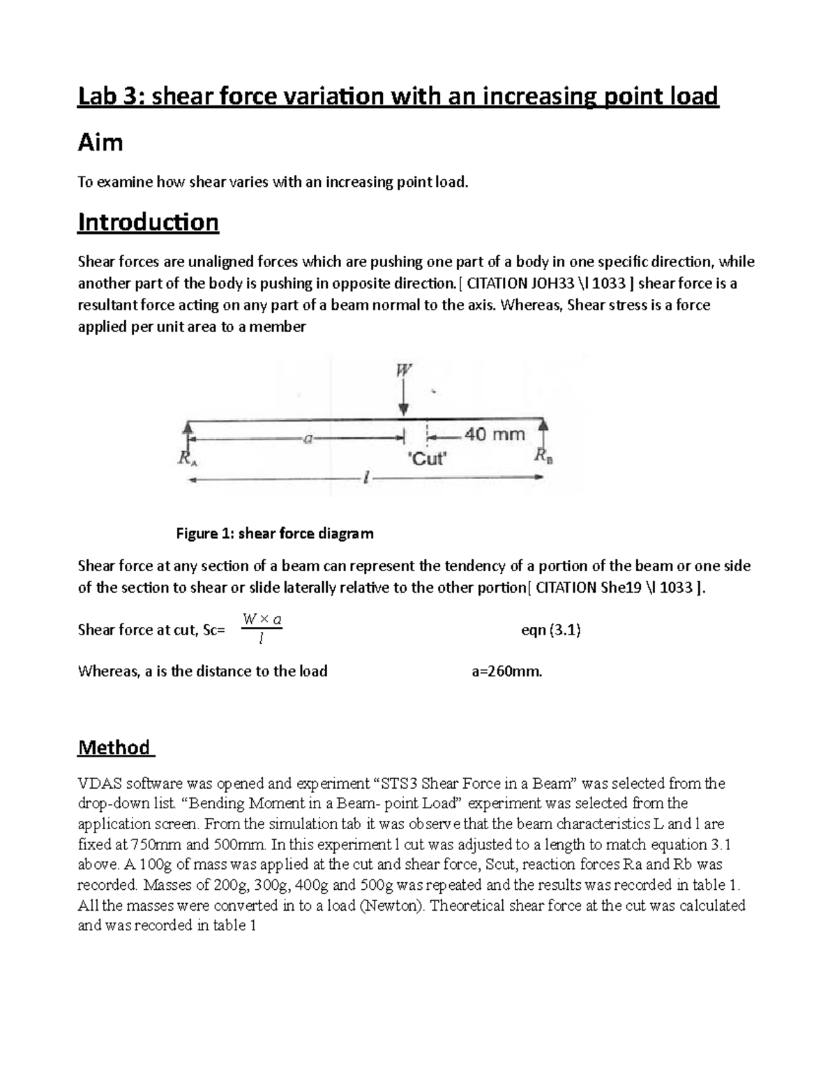 Engineering Mechanics MM103 lab 3 2021 - Lab 3: shear force variation ...