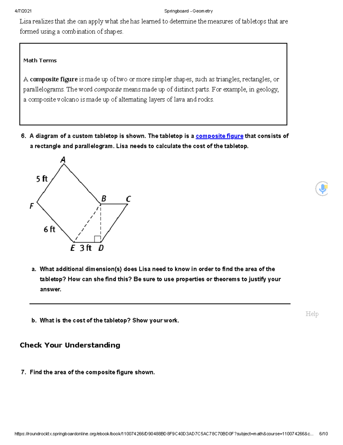 Springboard - Geometry Page 435 - Lisa realizes that she can apply what ...