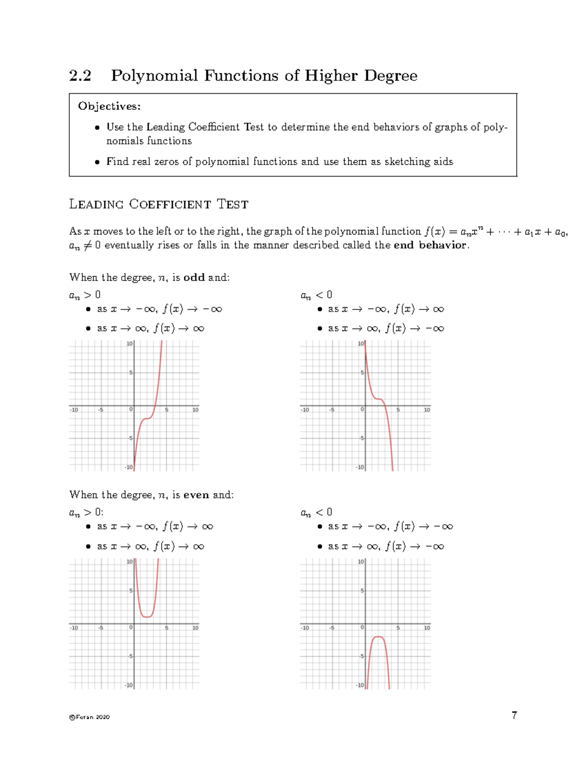 150 Wk05 - Work - 2 Polynomial Functions of Higher Degree Objectives ...