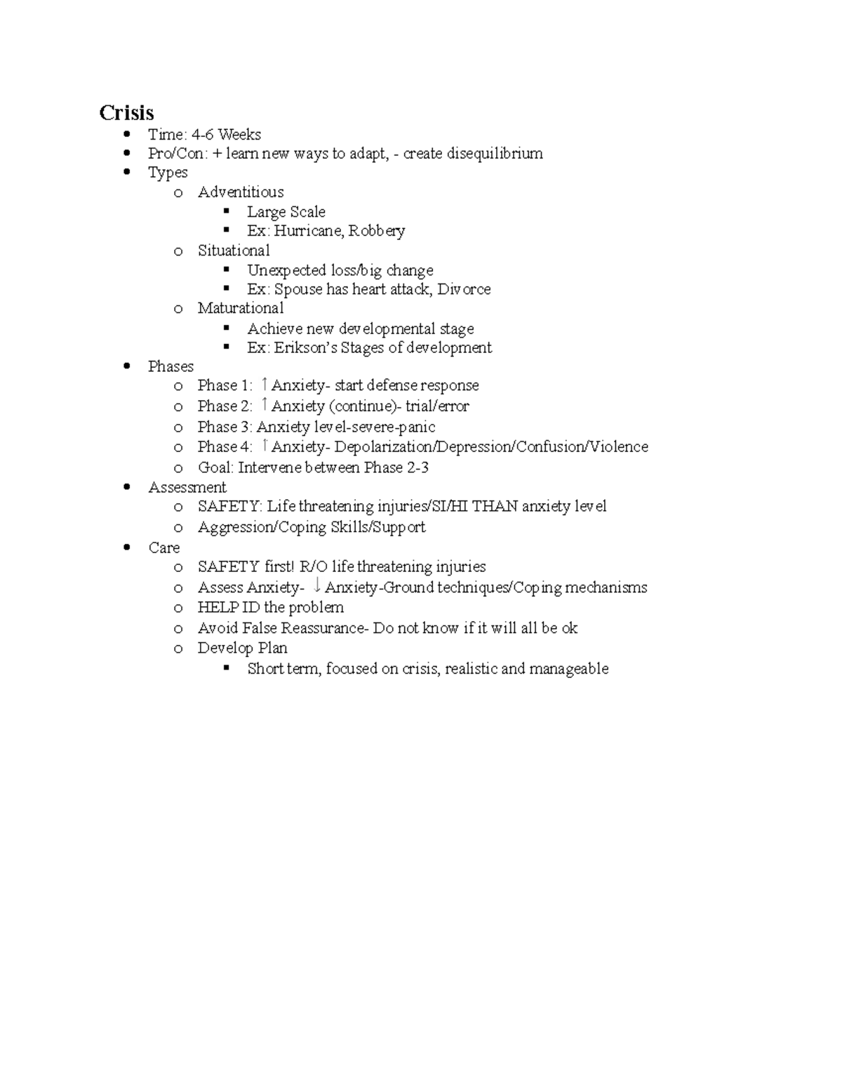 Lecture crisis Study Guide - Crisis Time: 4-6 Weeks Pro/Con: + learn ...
