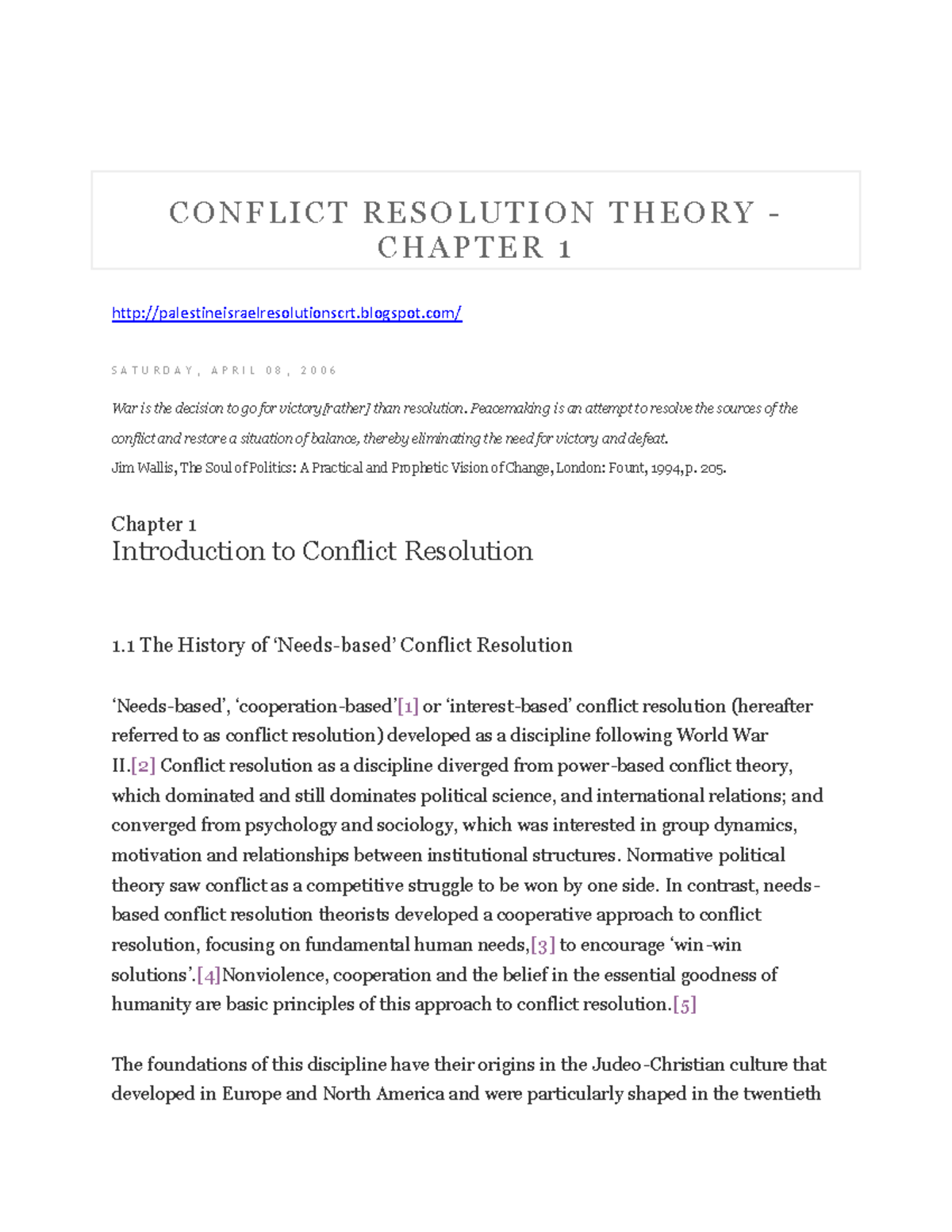 peace and conflict resolution theory - C O N F L I C T R E S O L U T I ...
