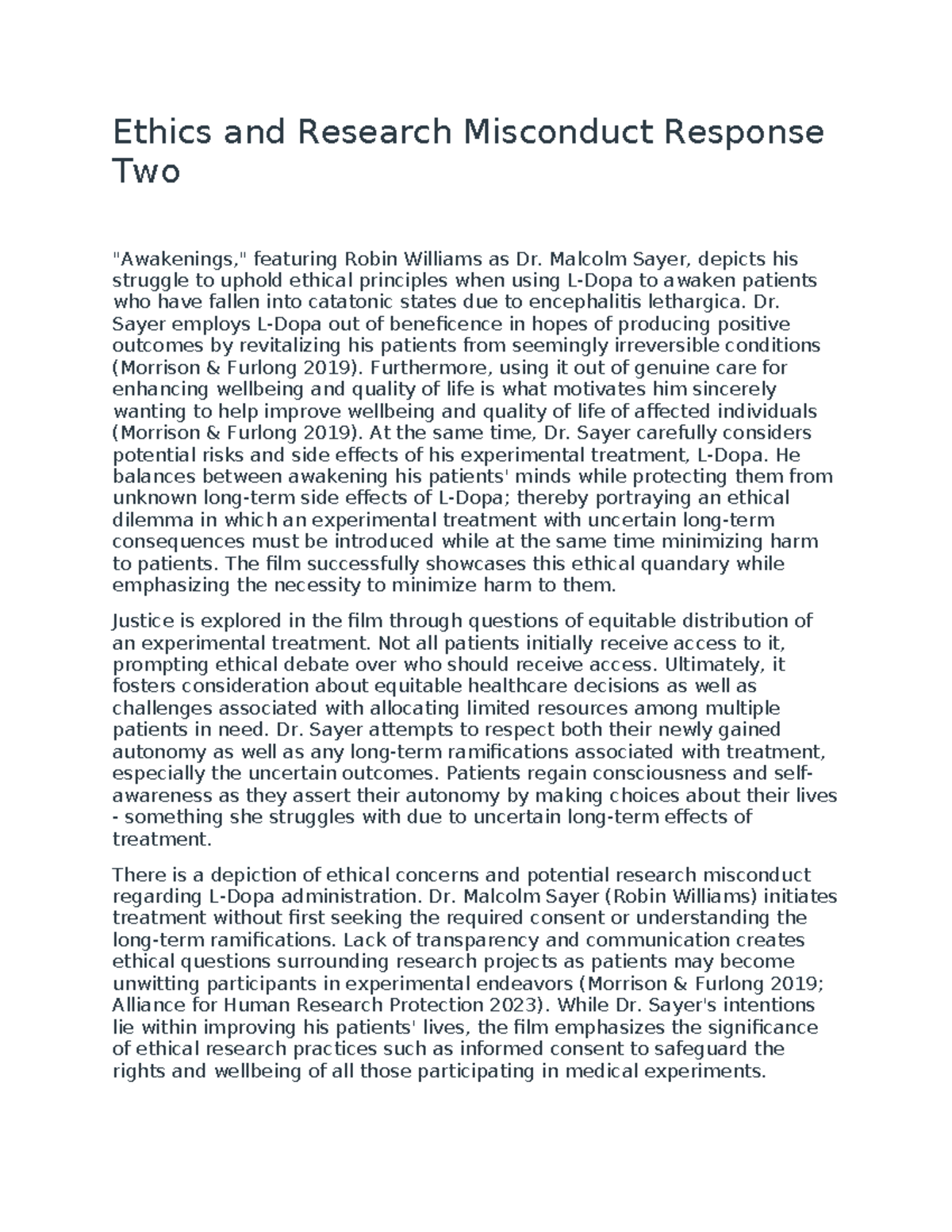 Ethics and Research Misconduct Response Two 7MFDsfd - Ethics and ...