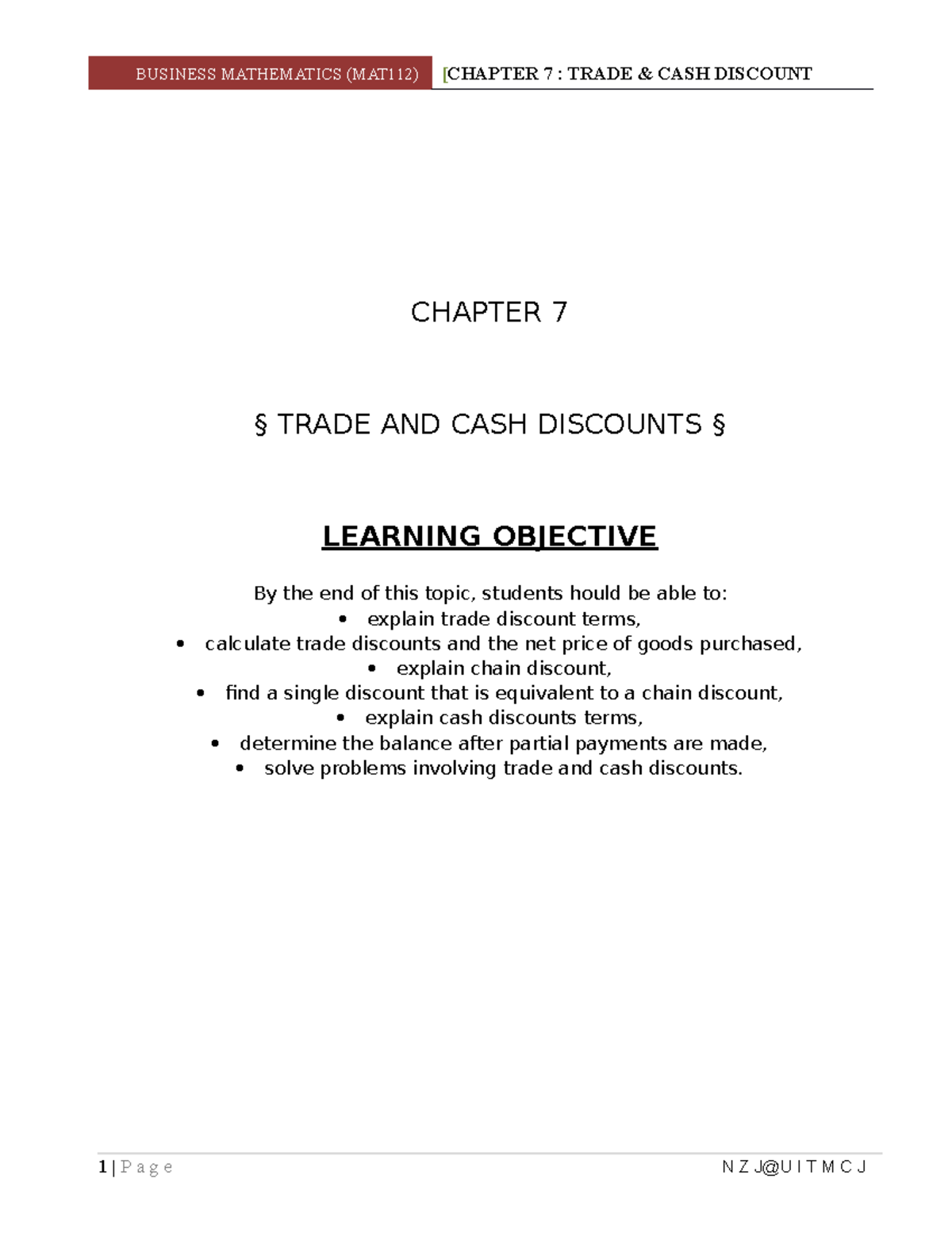 Chapter 7 Trade Cash Discount - CHAPTER 7 § TRADE AND CASH DISCOUNTS ...