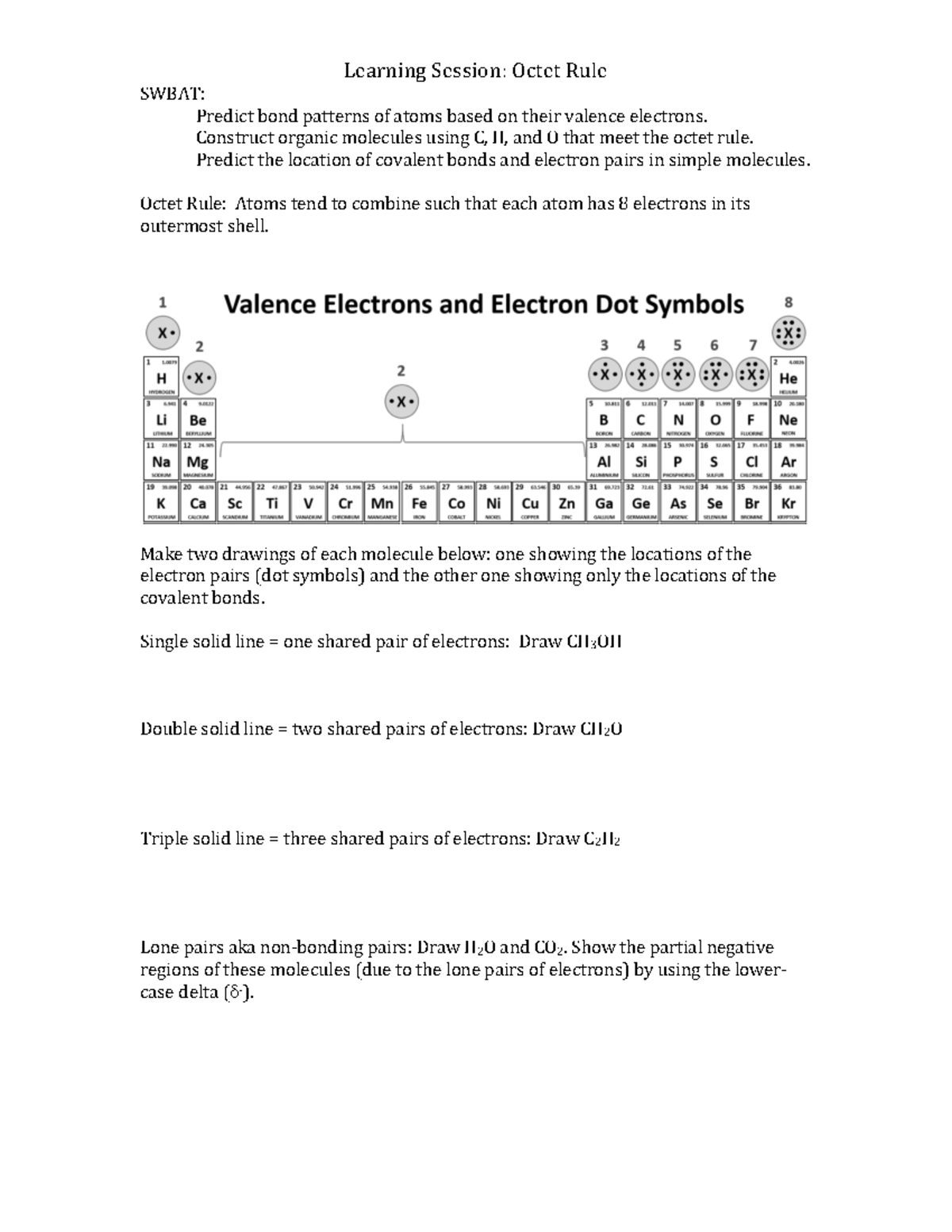 Octet Rule - bio practice - Learning Session: Octet Rule SWBAT: Predict ...