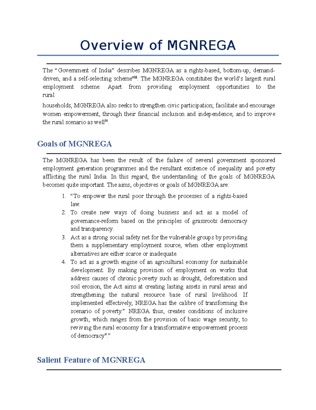 Overview of Mgnrega - Overview of MGNREGA The “Government of India ...