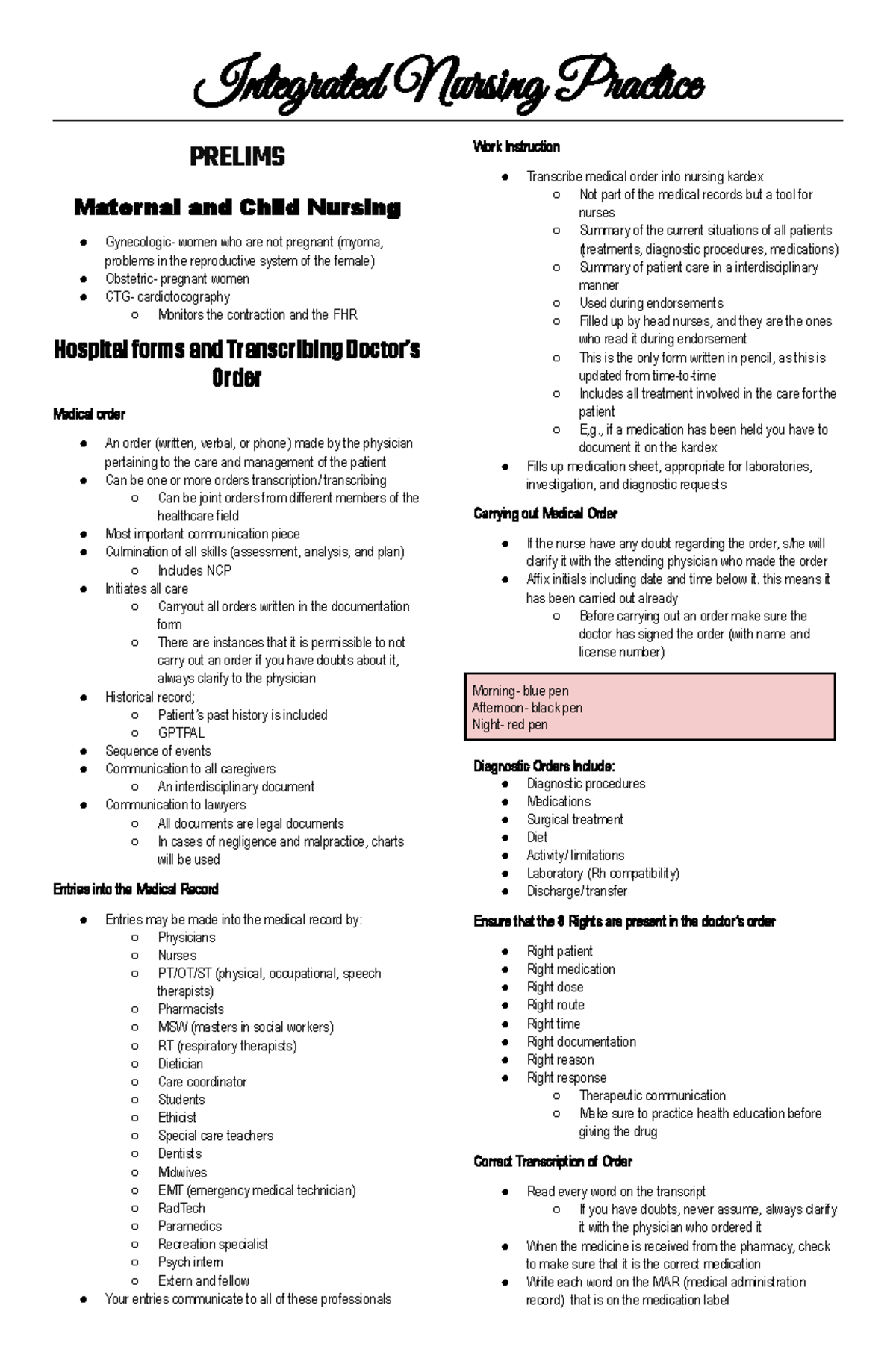 Integrated Nursing Practice - Integrated Nursing Practice PRELIMS ...