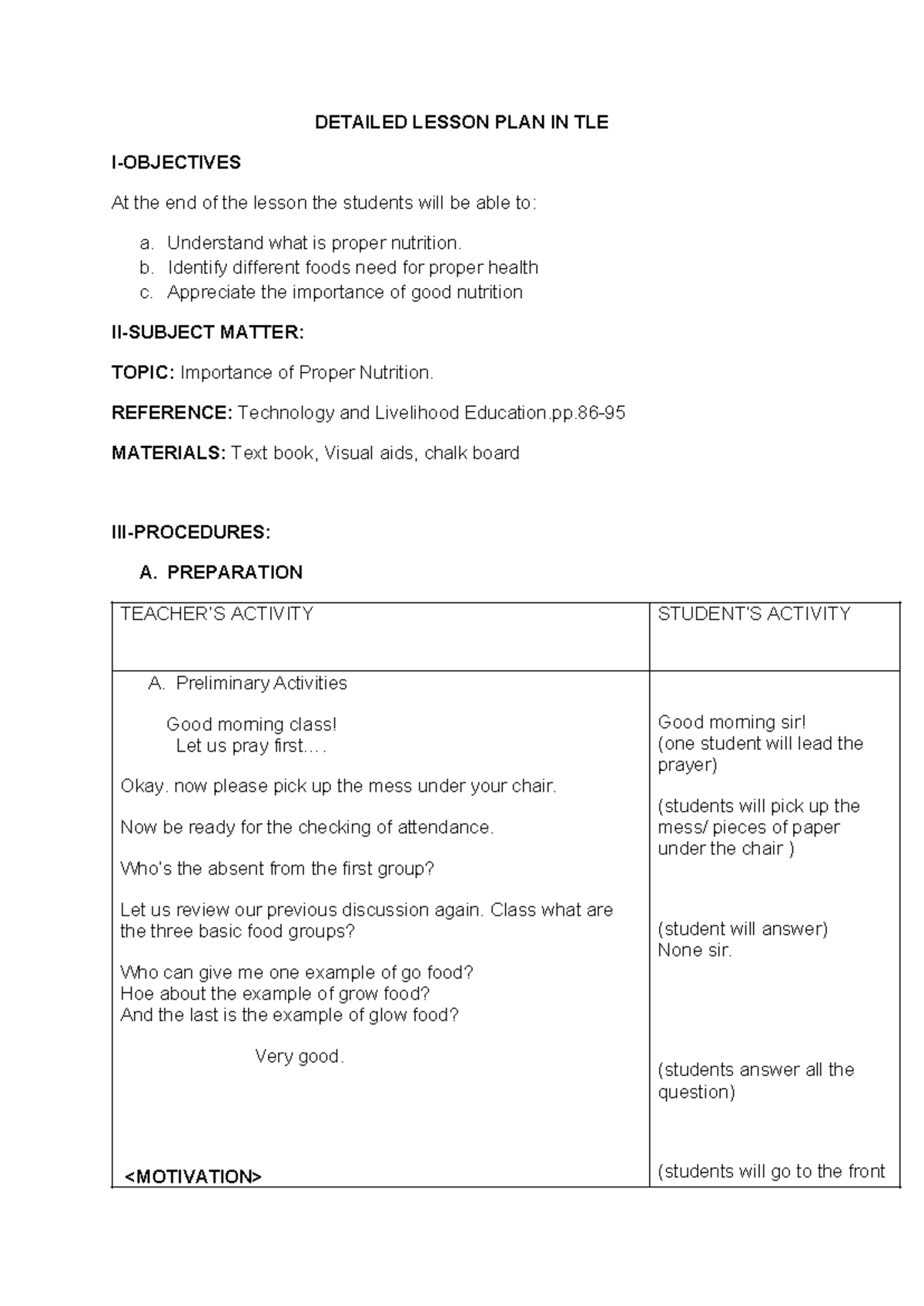 Detailed Lesson PLAN IN TLE - DETAILED LESSON PLAN IN TLE I-OBJECTIVES ...