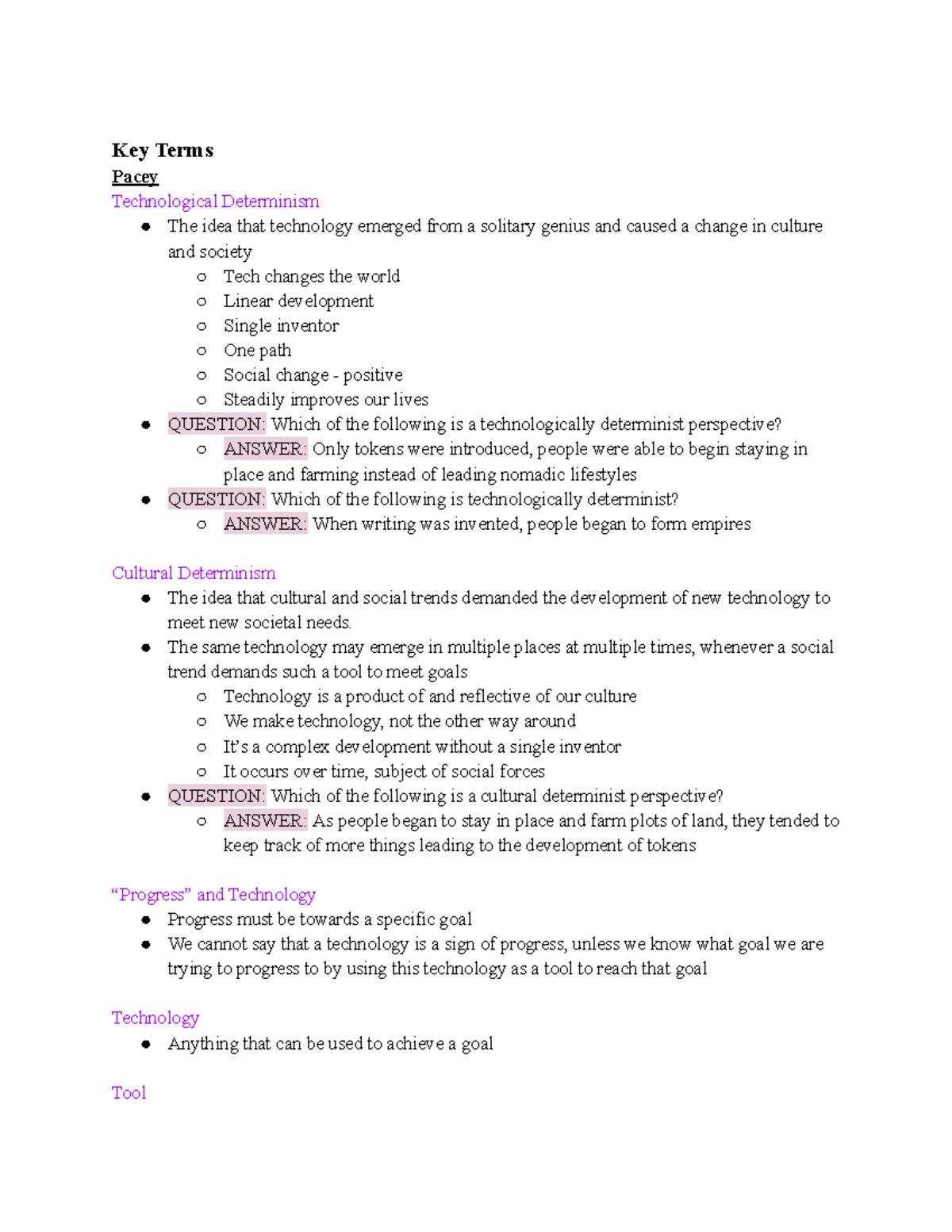 CS-100 Media History Midterm Notes - Key Terms Pacey Technological ...