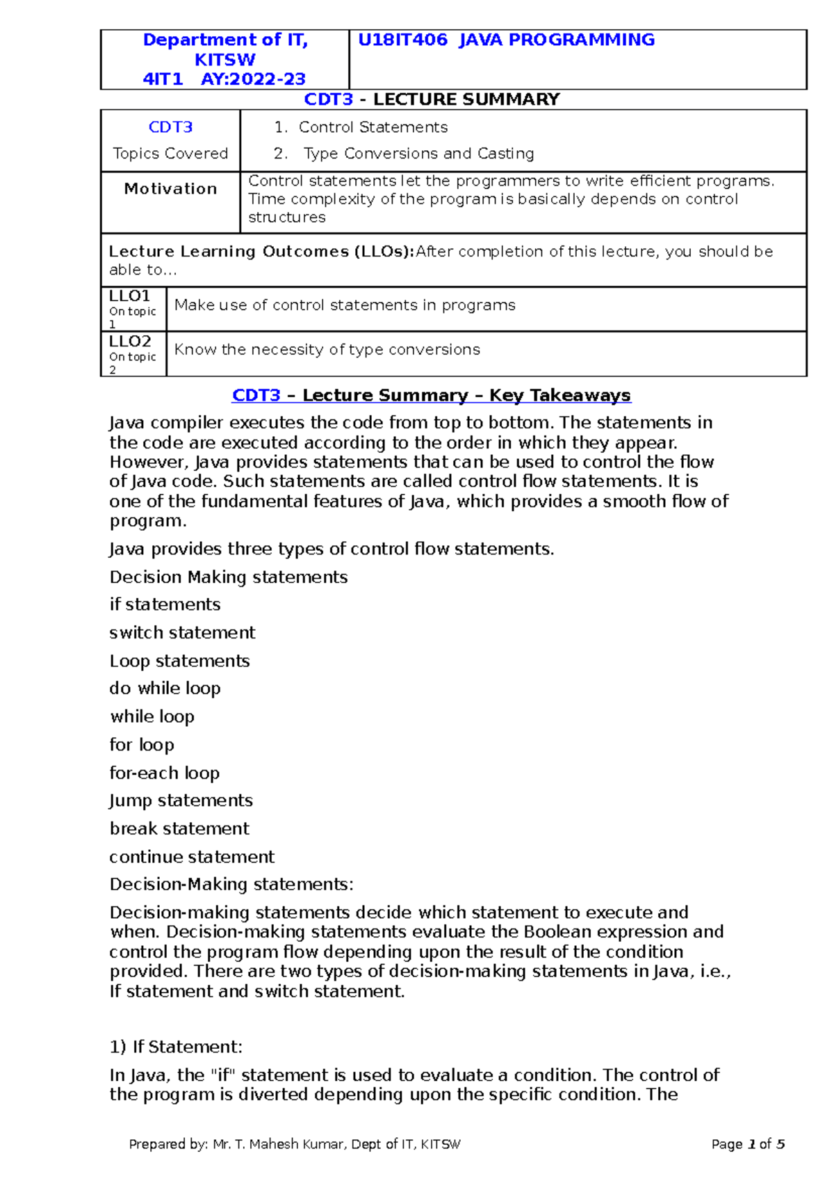 Java Cdt3 Summary 4it1 Tmk Kitsw 4it1 Ay2022 Cdt3 Lecture Summary Cdt Topics Covered