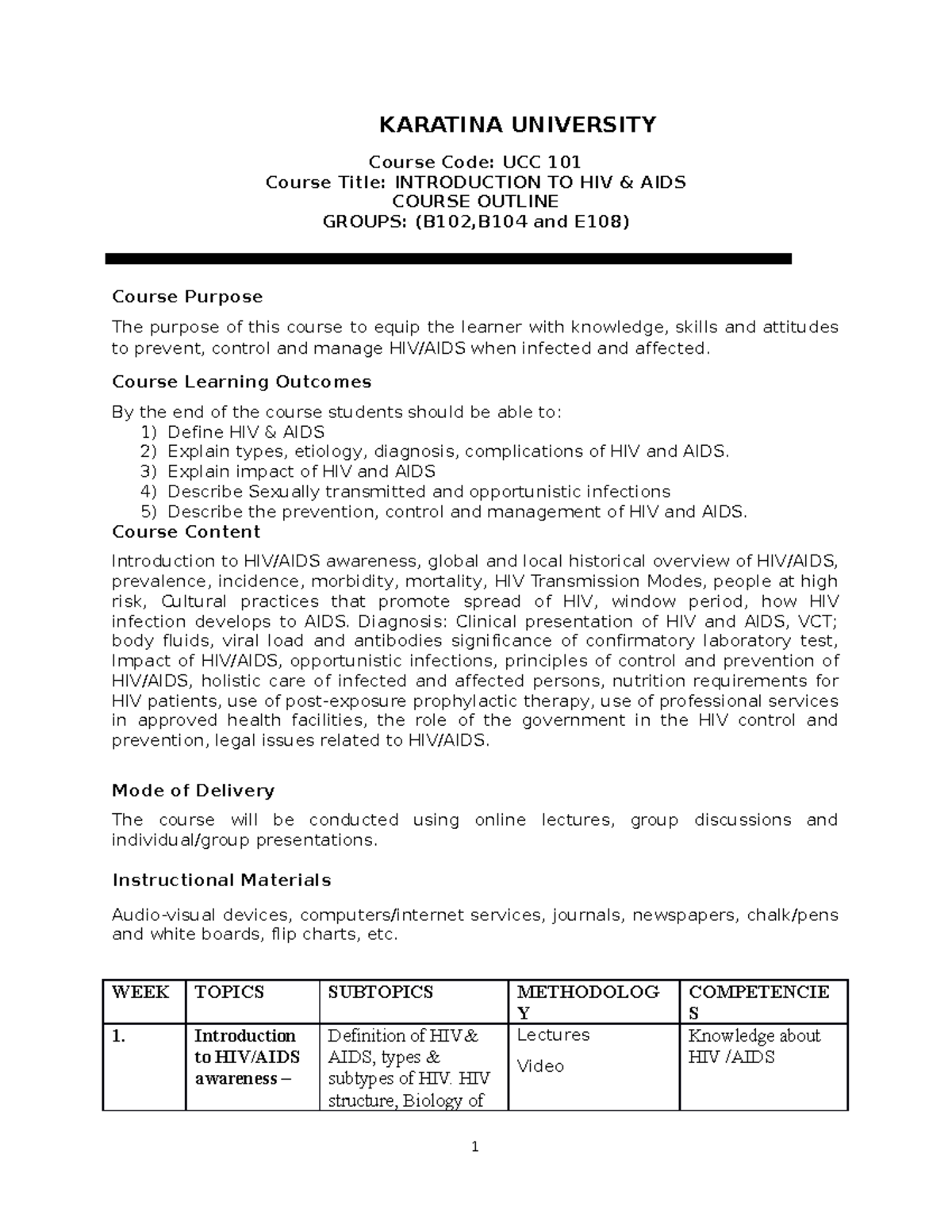 Course Outline - DESCRIBED ANSWERS - KARATINA UNIVERSITY Course Code ...