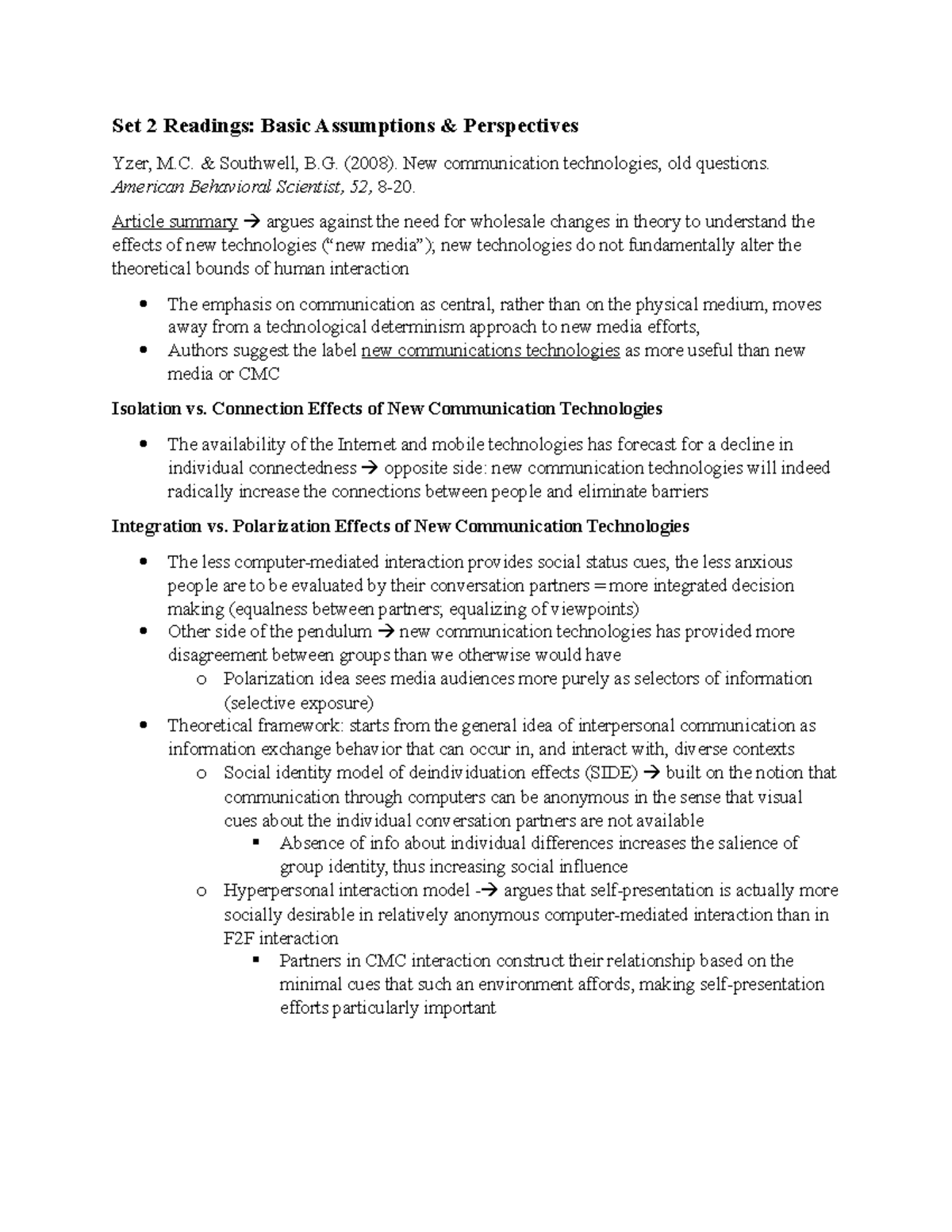 Set 2 Readings Basic Assumptions & Perspectives - Set 2 Readings: Basic ...