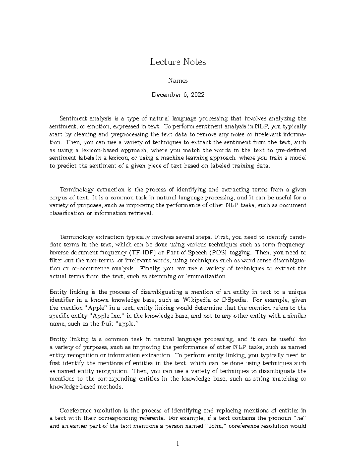 Nlp - terminology extraction and conference resolution - Lecture Notes ...