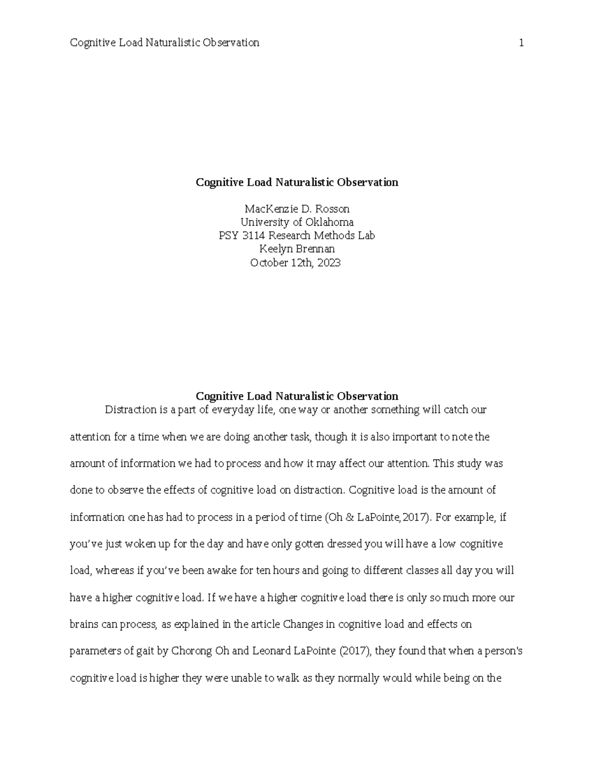 Cognitive Loadand Naturalistic Observation Final - Cognitive Load ...