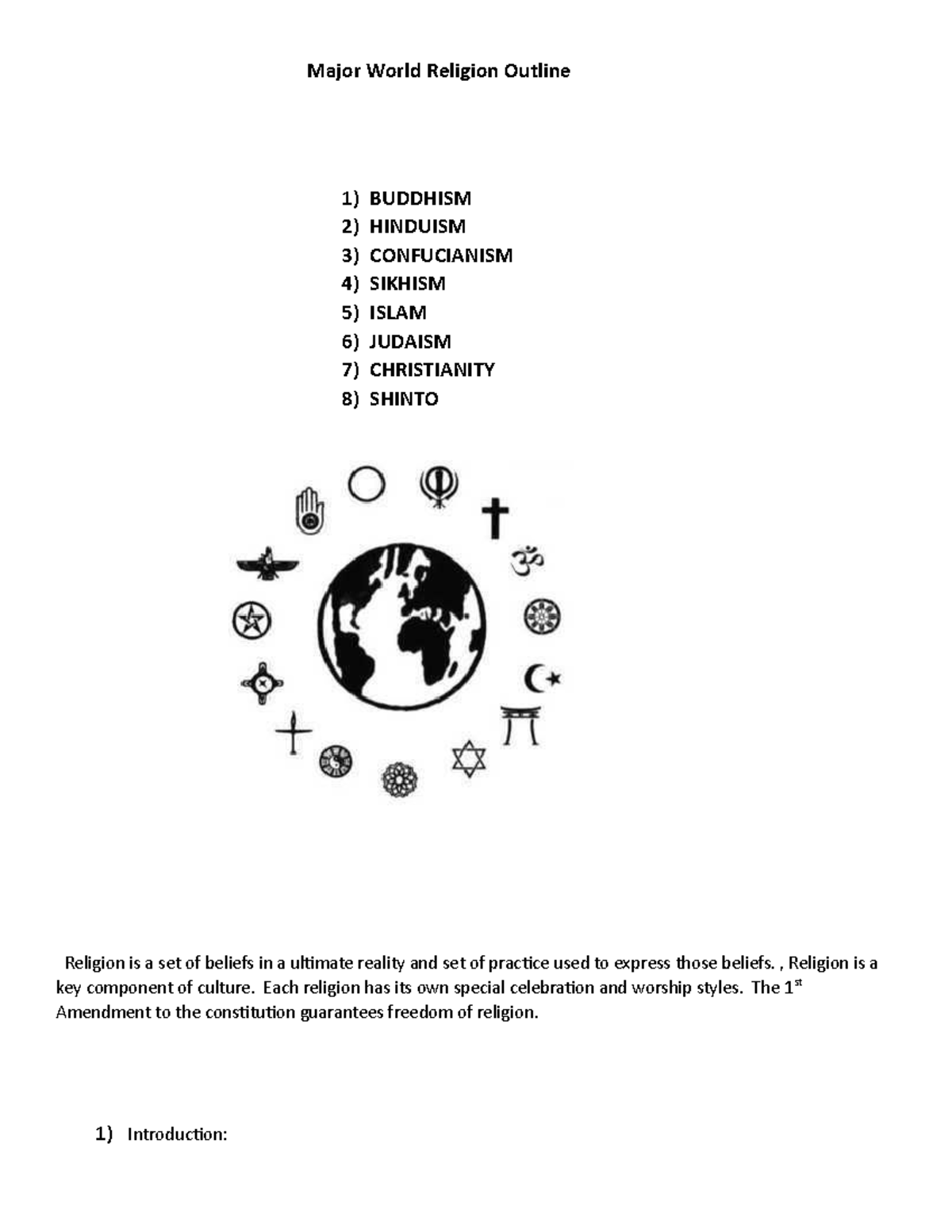 Major World Religion Outline-2 - , Religion is a key component of ...