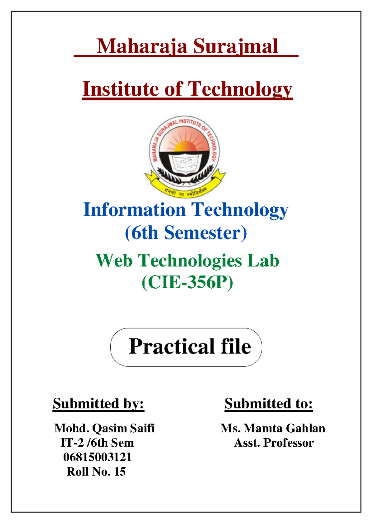 Front page - btech - Maharaja Surajmal Institute of Technology ...