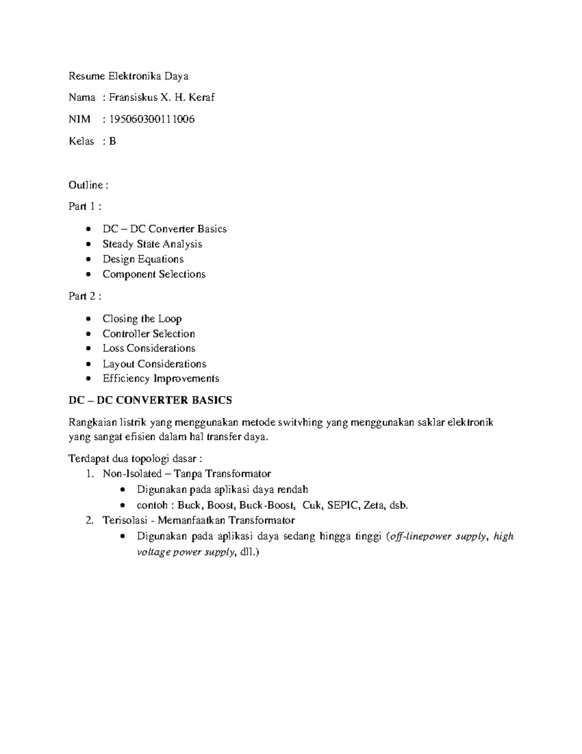 Resume - DC DC Converter Basics - Resume Elektronika Daya Nama ...