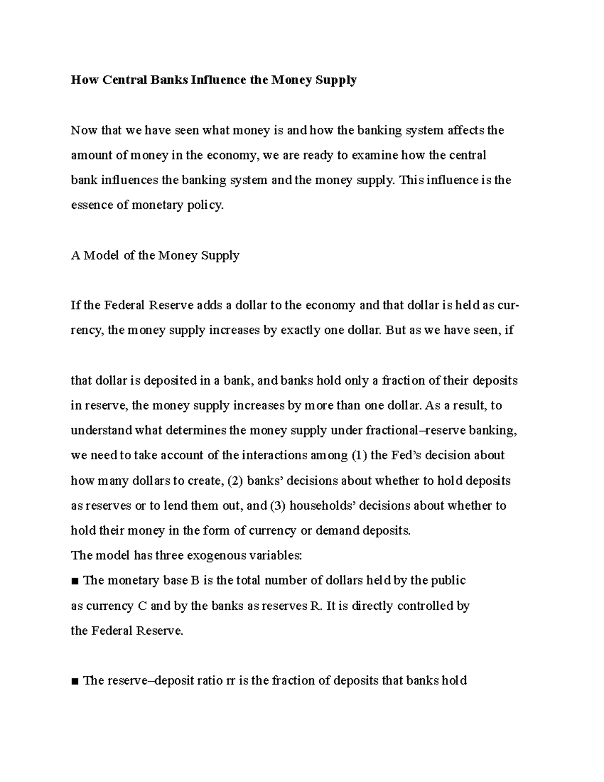 How Central Banks Influence the Money Supply - This influence is the ...