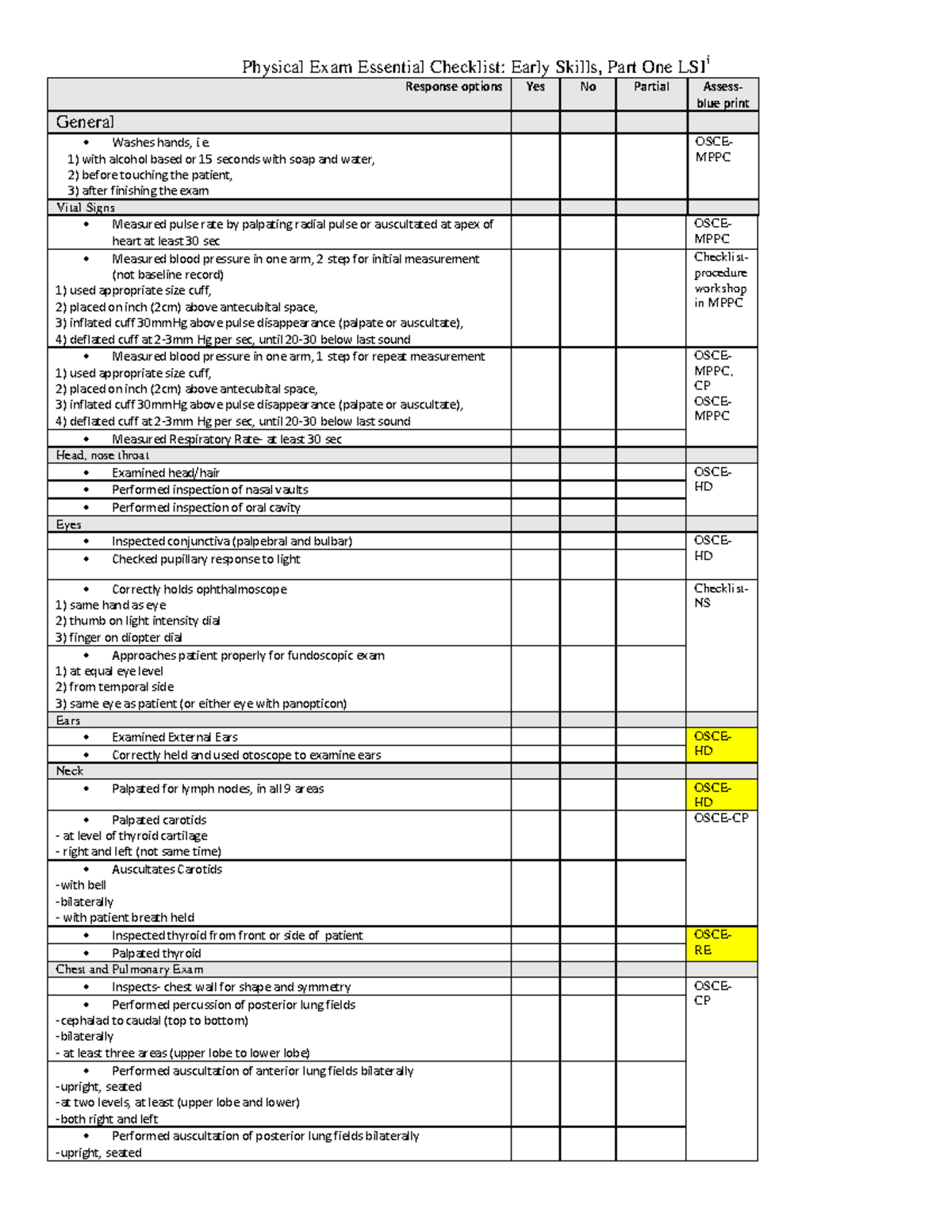 PE Essential Checklist for OSCE Part 1 - Examen clinique avancé - UNIL ...