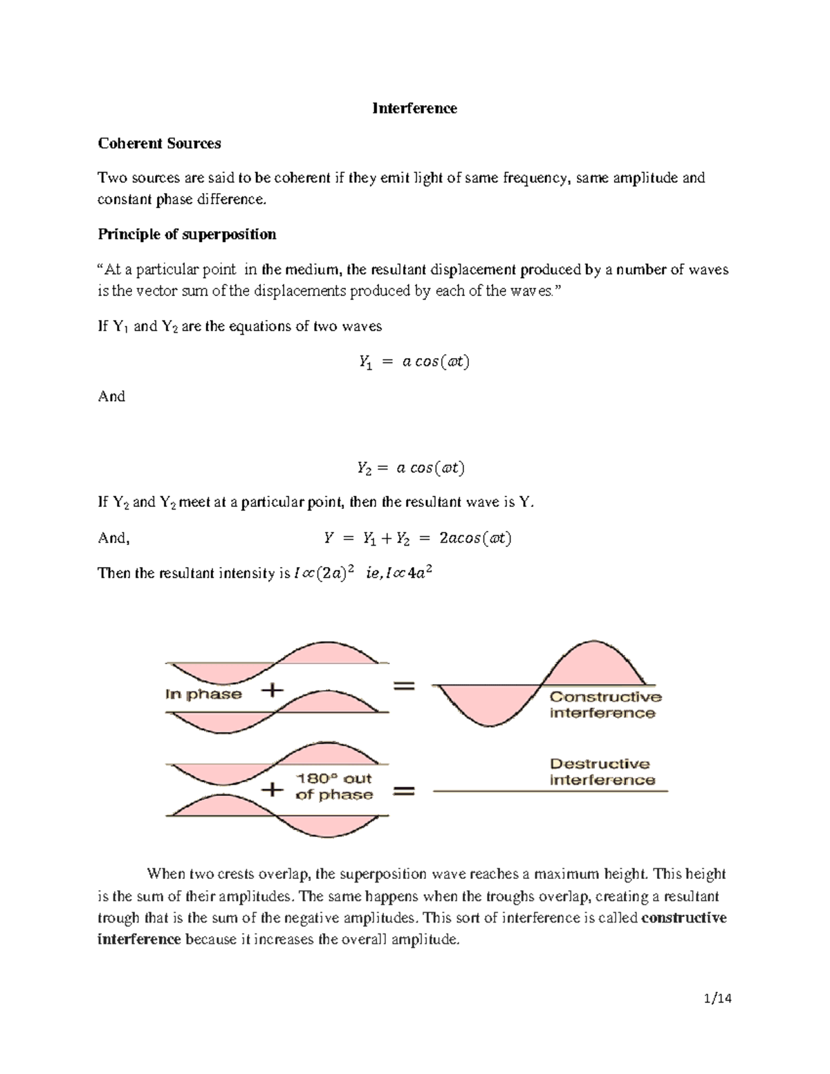 Module 2A Interference notes - Interference Coherent Sources Two ...
