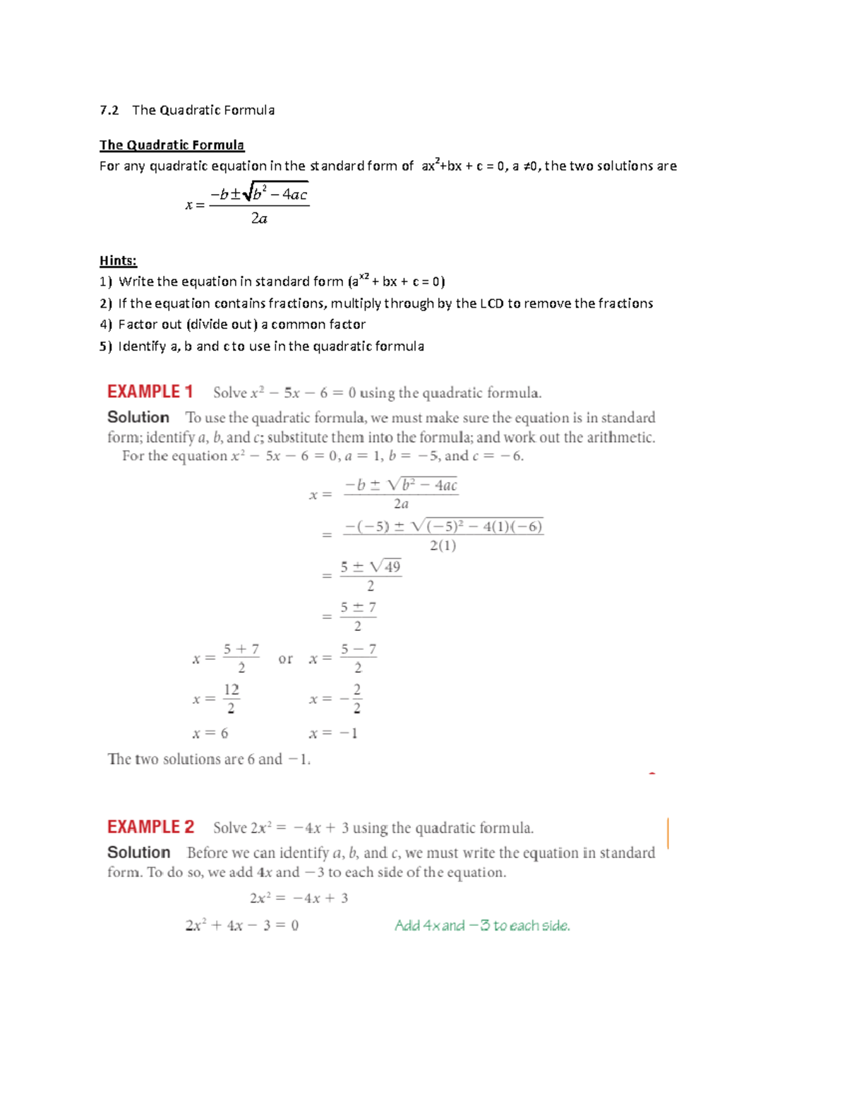 7.2 The Quadratic Formula - 7 The Quadratic Formula The Quadratic ...