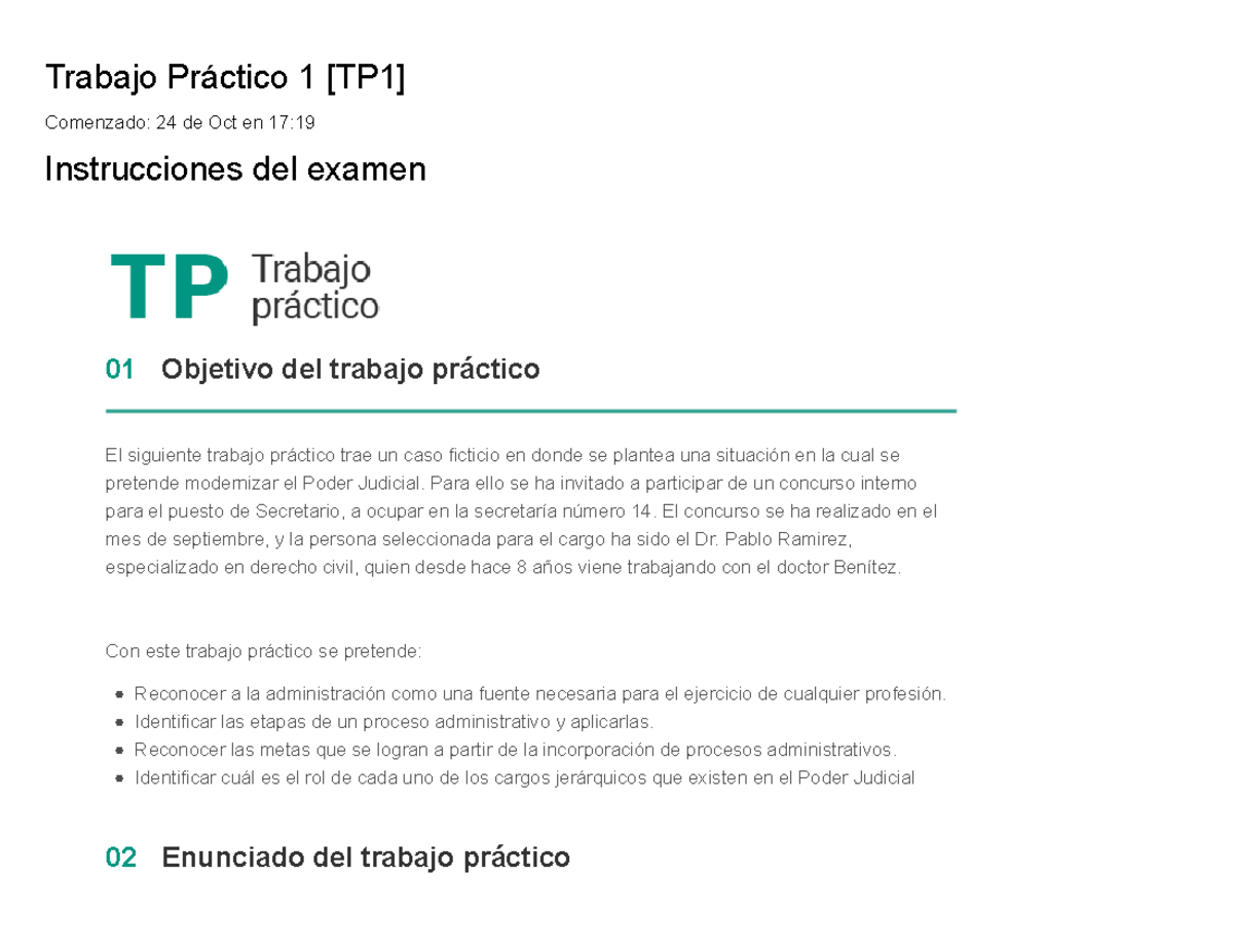 TP 1 - TP 1 95% - Trabajo Práctico 1 [TP1] Comenzado: 24 de Oct en 17: Instrucciones del examen ...