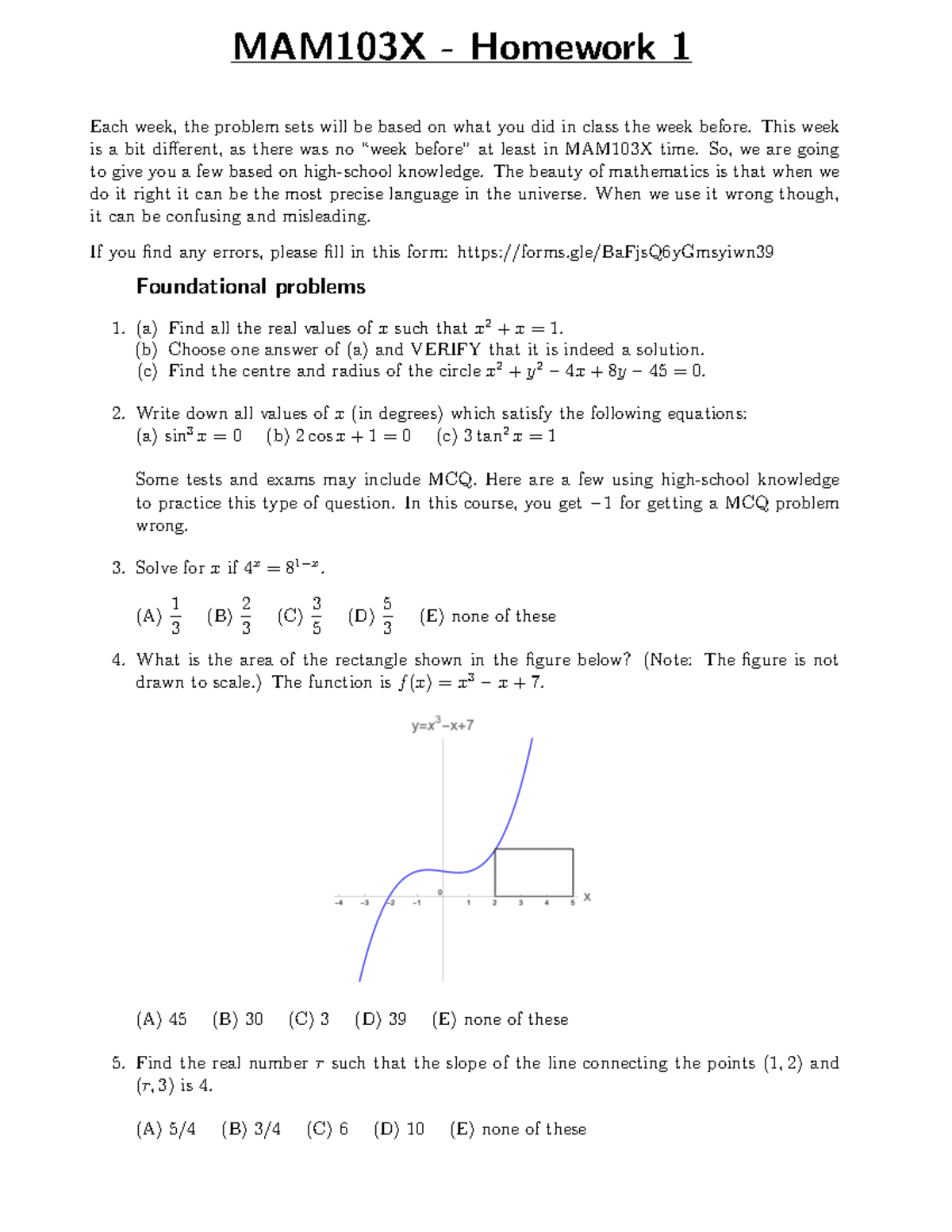 MAM1000W tutorials-2 - MAM103X - Homework 1 Each week, the problem sets ...