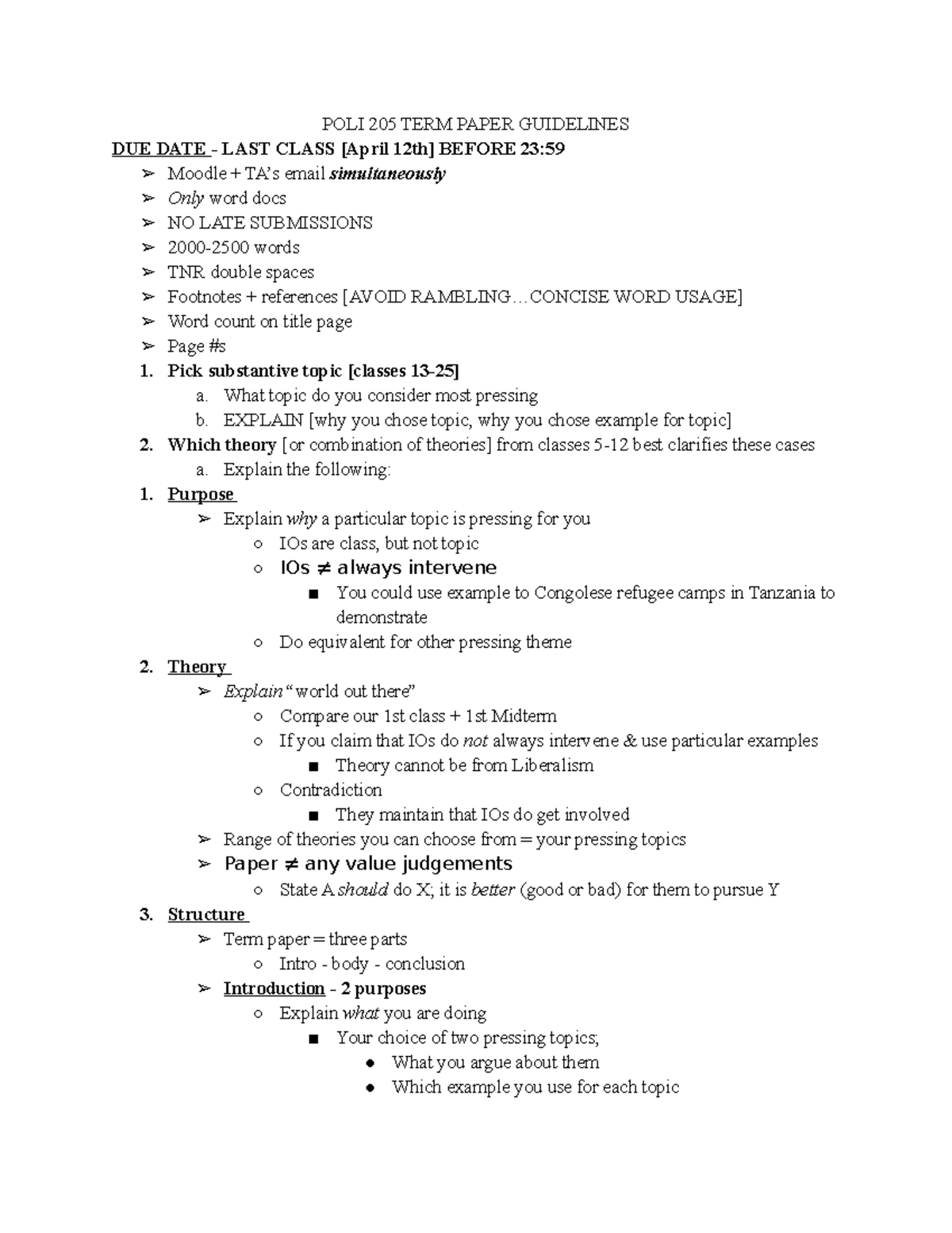 POLI 205 TERM Paper Guidelines - POLI 205 TERM PAPER GUIDELINES DUE ...
