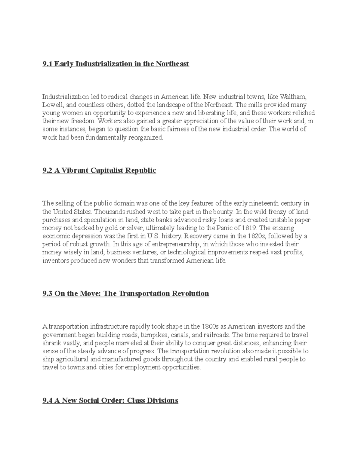 US History Chapter 9 Summary - 9 Early Industrialization in the ...