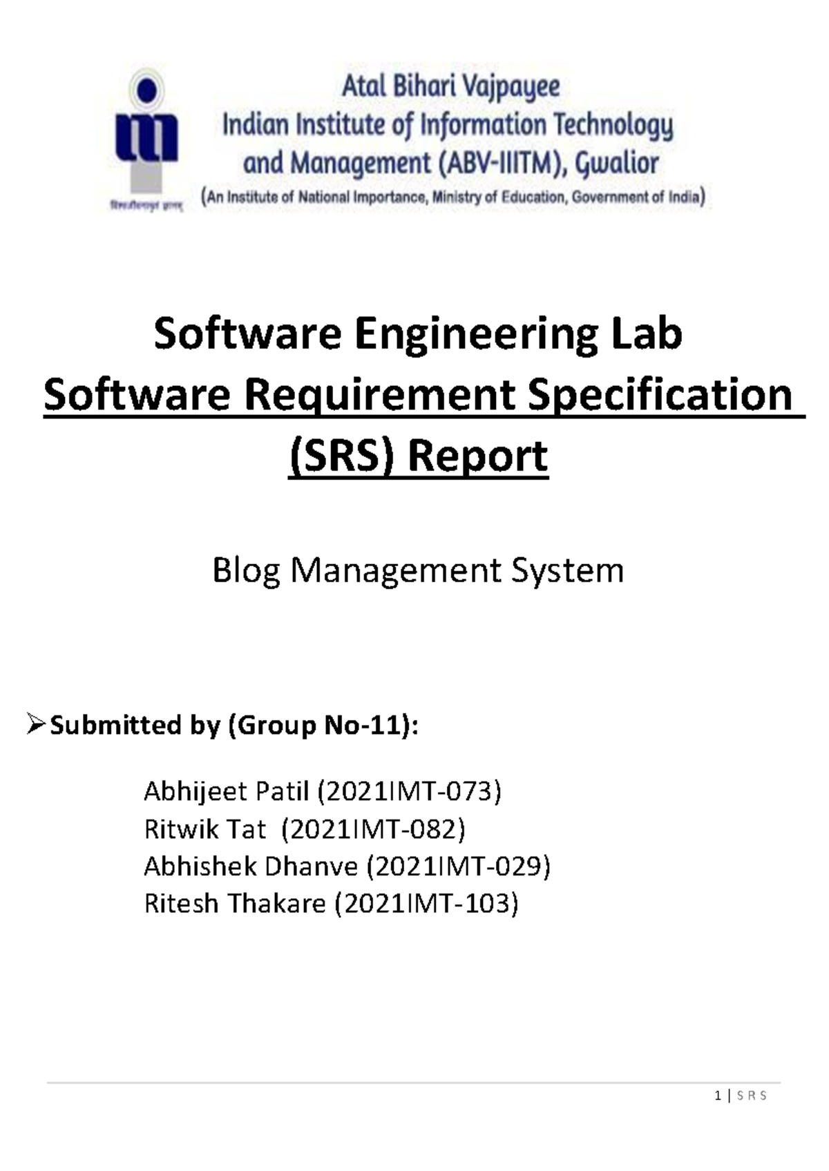 SE Lab-SRS Report (Group-11) - Software Engineering Lab Software ...